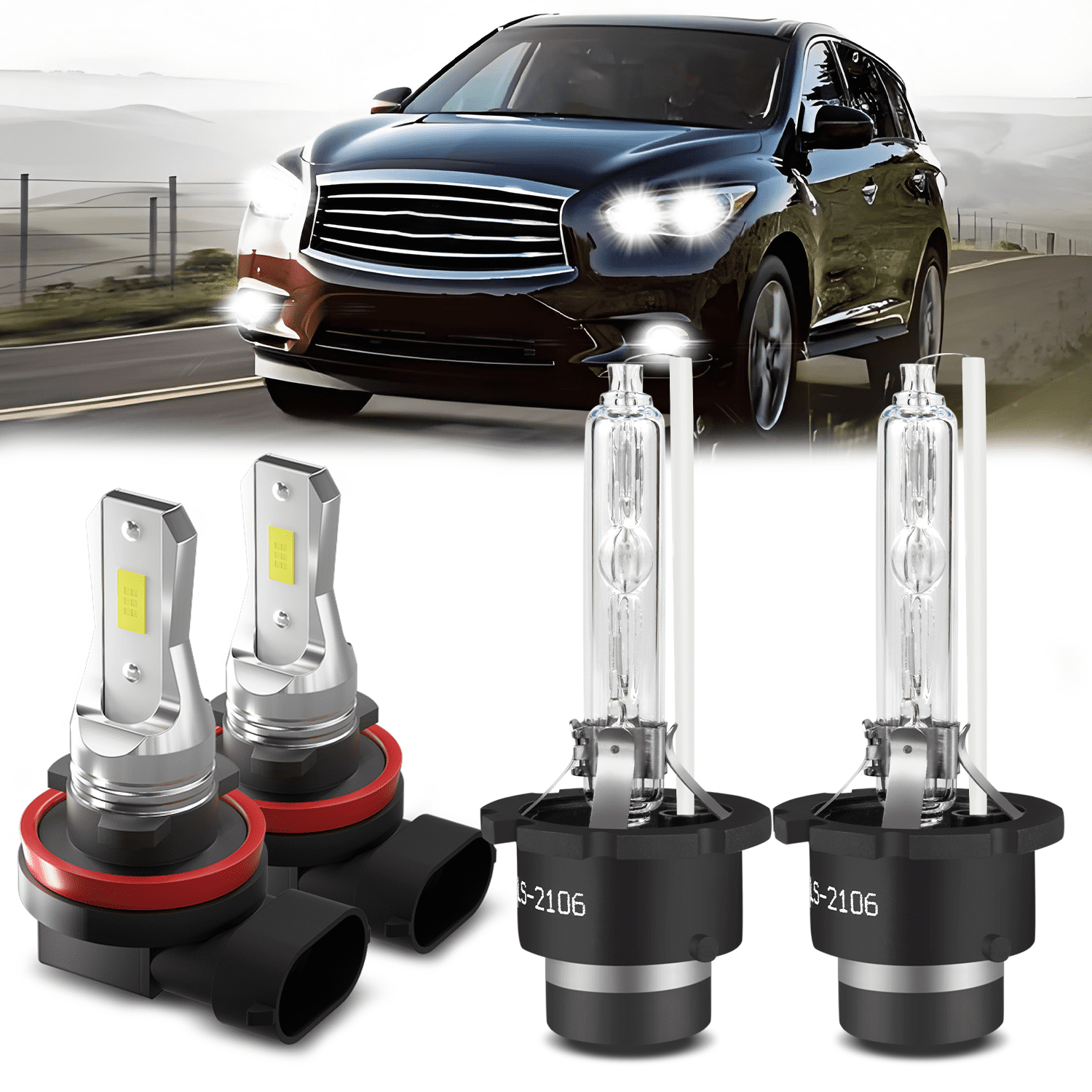 For Infiniti QX60 2014 2015 4X HID LED Headlight Bulbs Hi/Lo+Fog Light ...