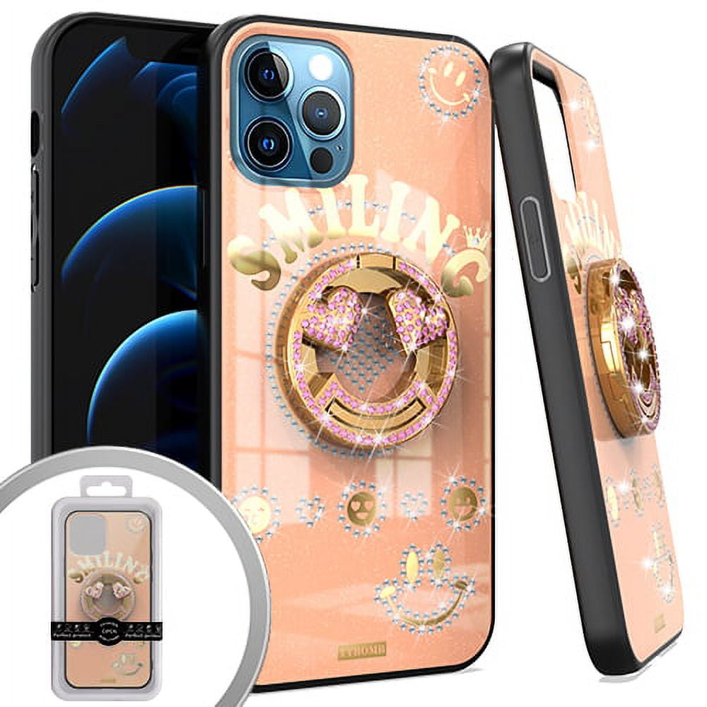 For Iphone 12 Pro Max 6.7 Bling Ring Case Smiling Rose Gold - Walmart.com