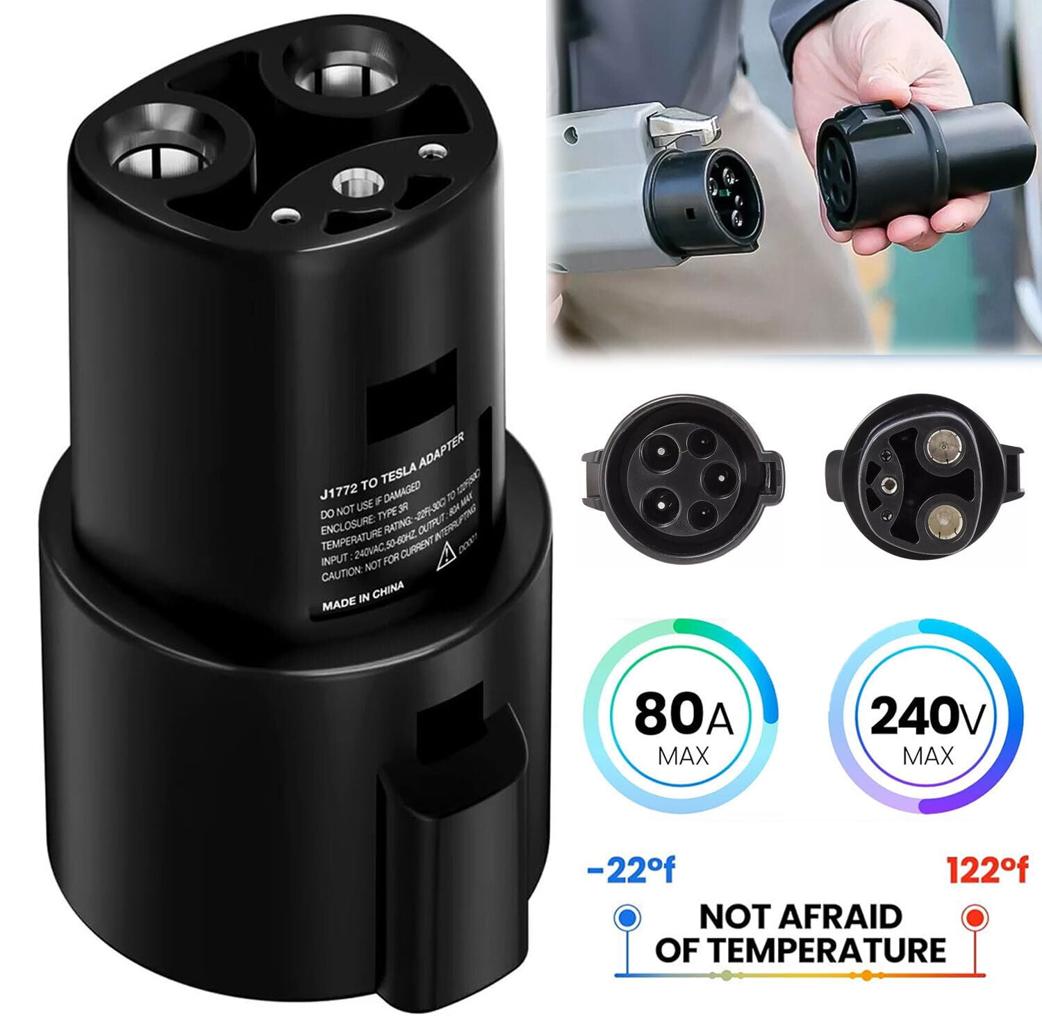 For J1772 to Tesla Charging Adapter, 80A/240V AC, SAE J1772 Charger ...