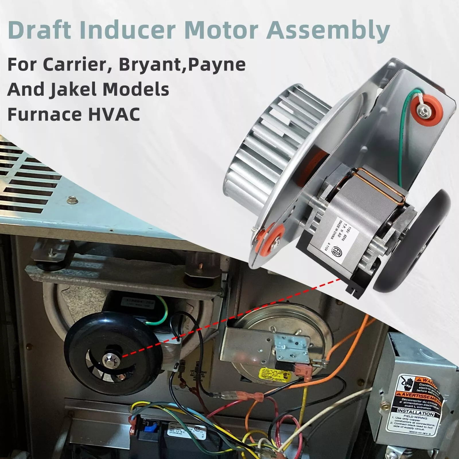 For JAKEL J238-150-1571 Draft Inducer Blower Motor Assembly 037752 ...