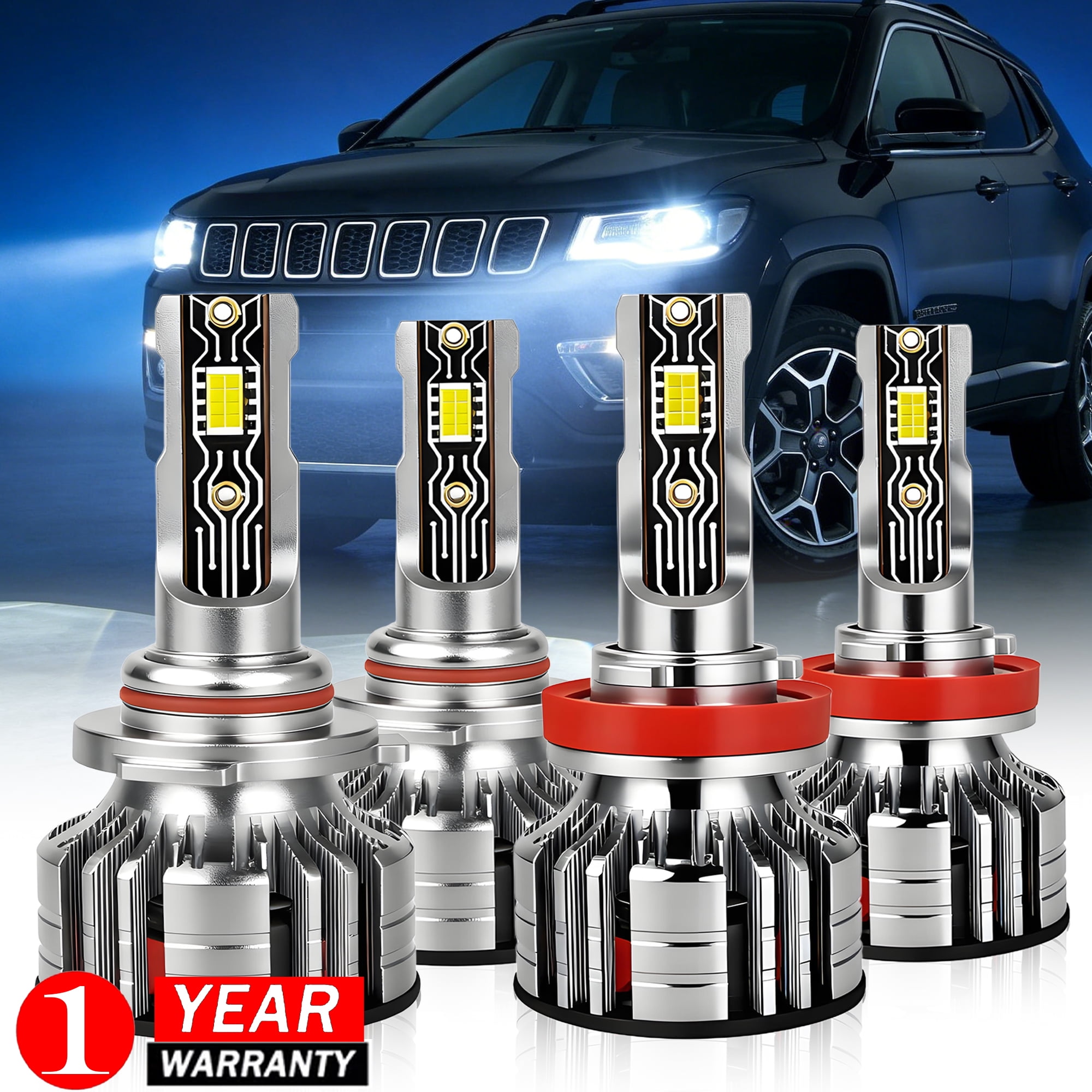 For JEEP Compass 2014-2020 LED Headlights bulbs 9005 H11 High Low Beam ...
