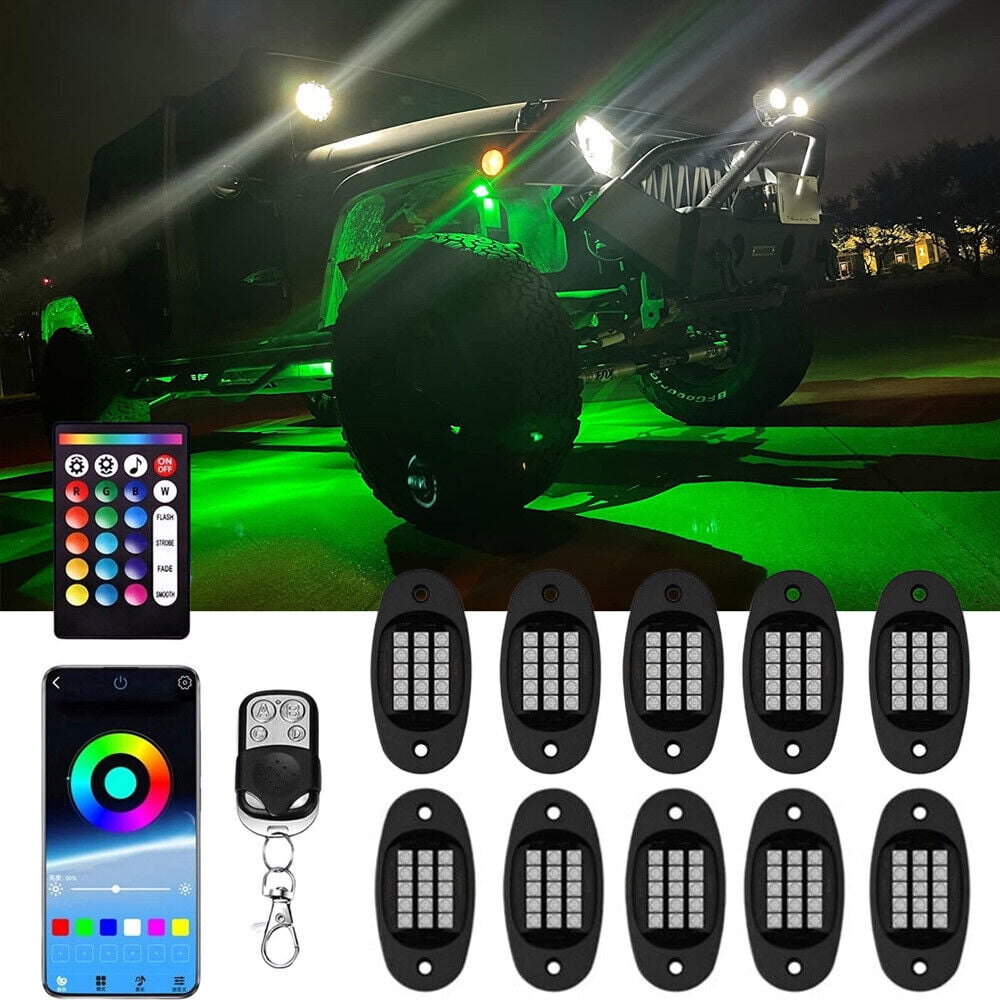 For JEEP Wrangler JKU JK 10 Pods RGB LED Rock Lights Neon Underglow LED ...