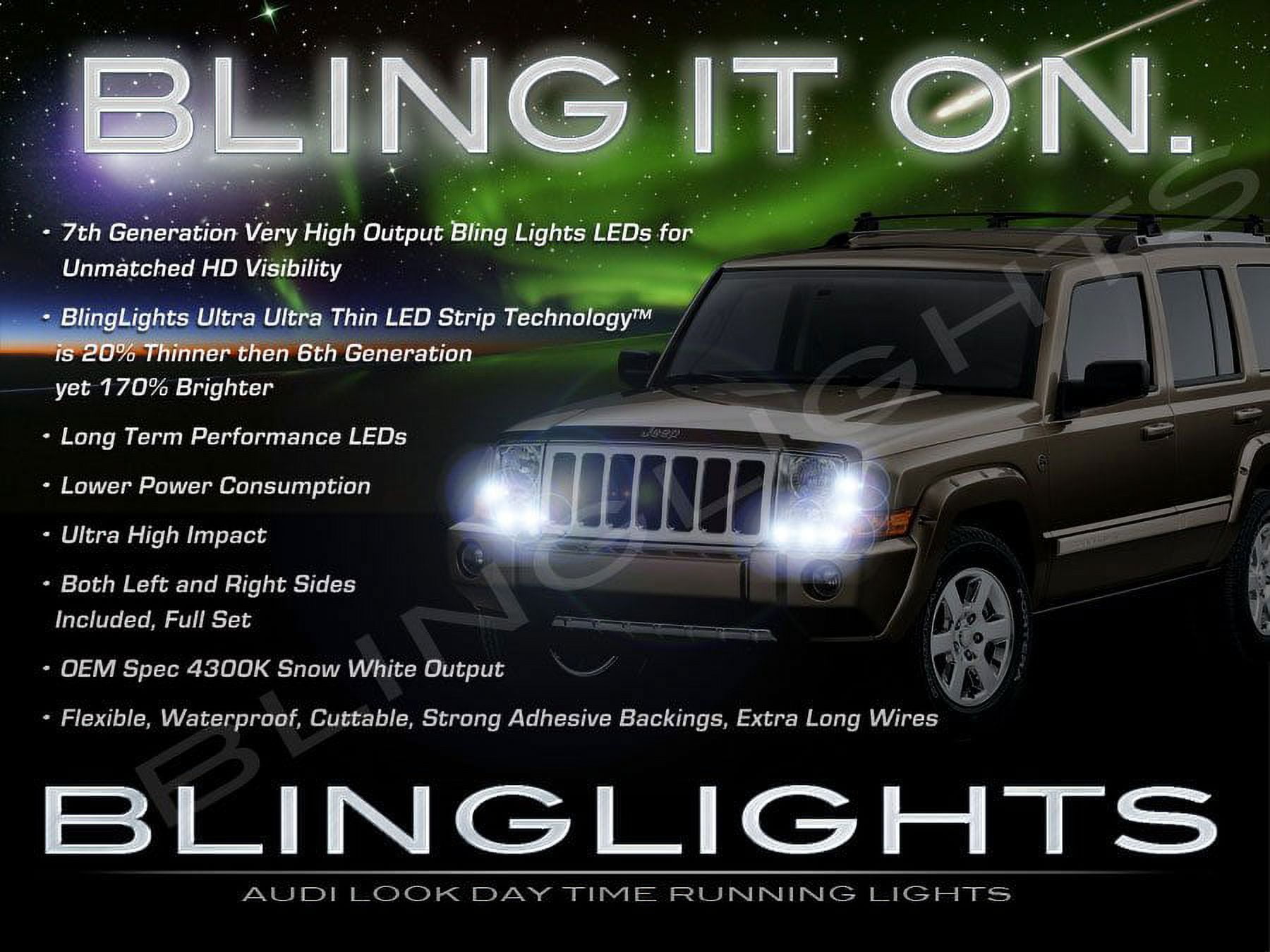 For Jeep Commander LED DRL Head Light Strips Day Time Running Lamps ...