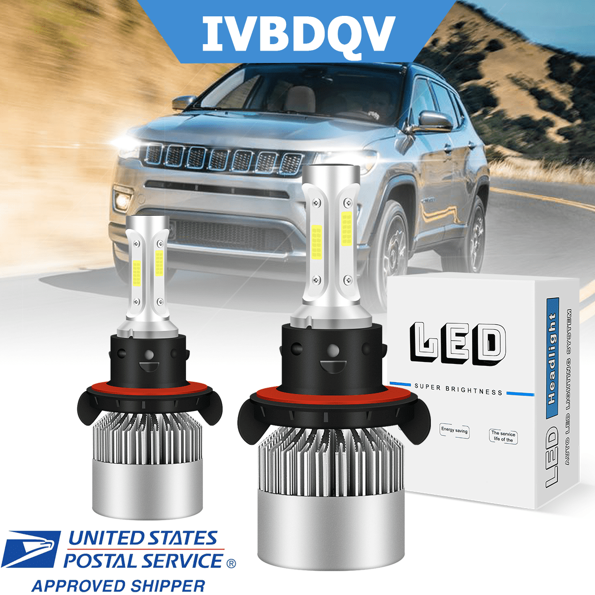 For Jeep Compass 2007-2010 LED Headlight H13/9008 High Low Beam Bulbs ...