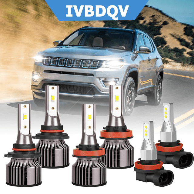 For Jeep Compass 2016-2020 LED Headlights Combo 9005 High+H11 Low Beam + H11 Fog Light Bulbs Kit ...