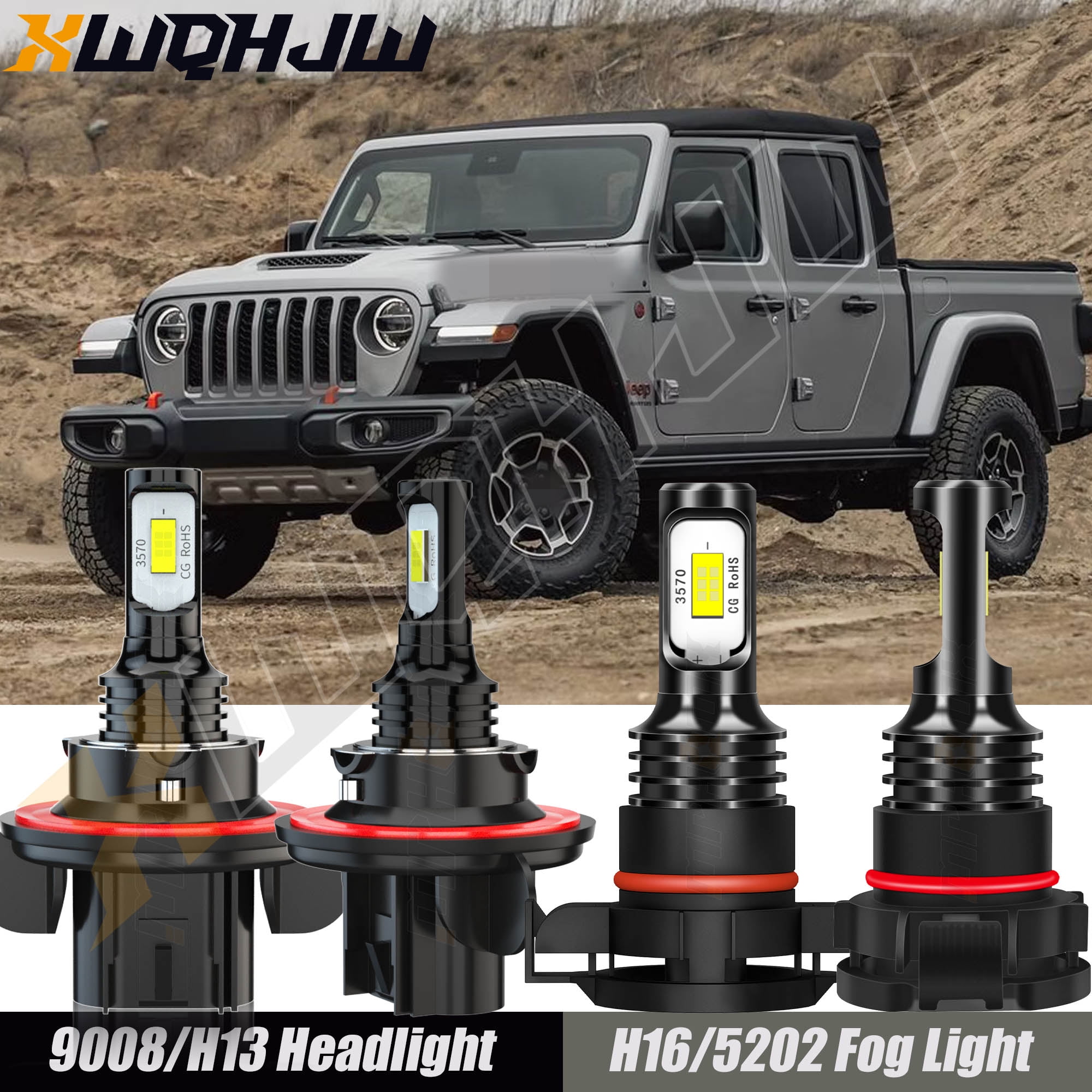 For Jeep Gladiator 2020 2021 2022 6000k 9008 LED White Headlight hi/low ...