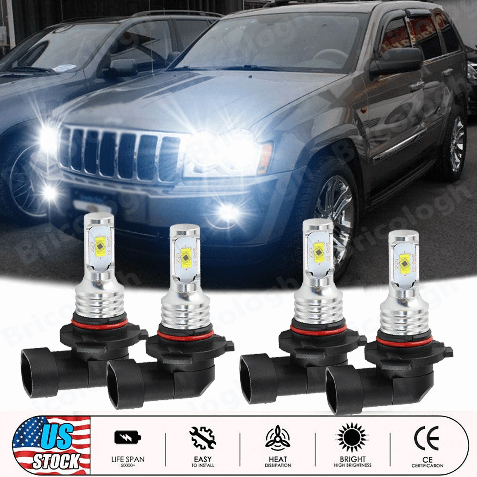 Jeep Grand Cherokee 1999-2004 - 4PC High & Low Beam LED Headlight Bulbs ...