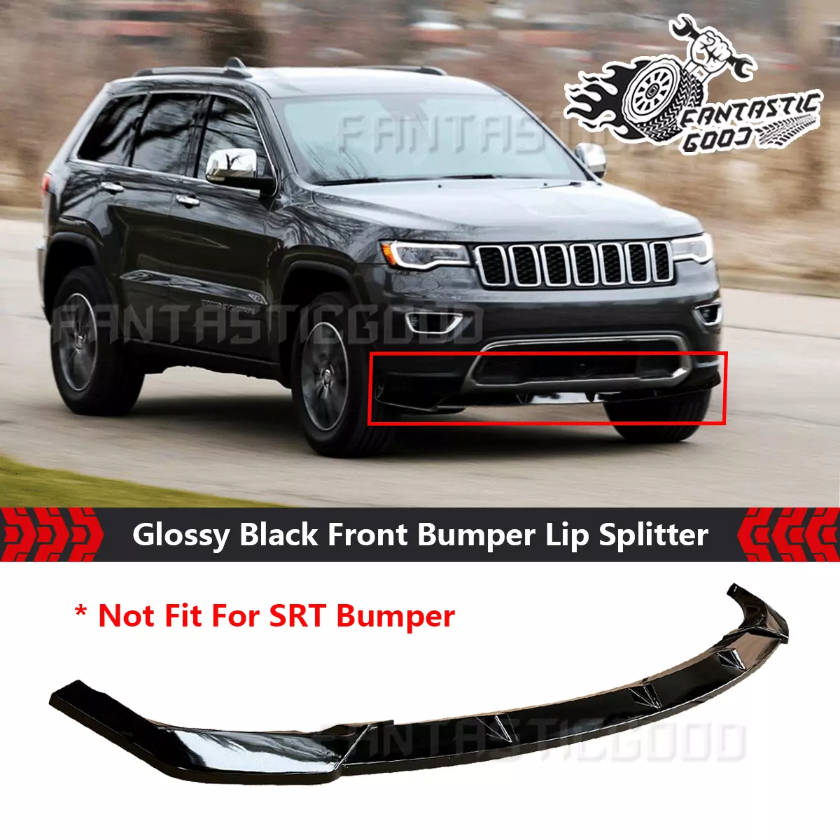For Jeep Grand Cherokee Base 2014-on Gloss Black Front Bumper Lip Chin ...