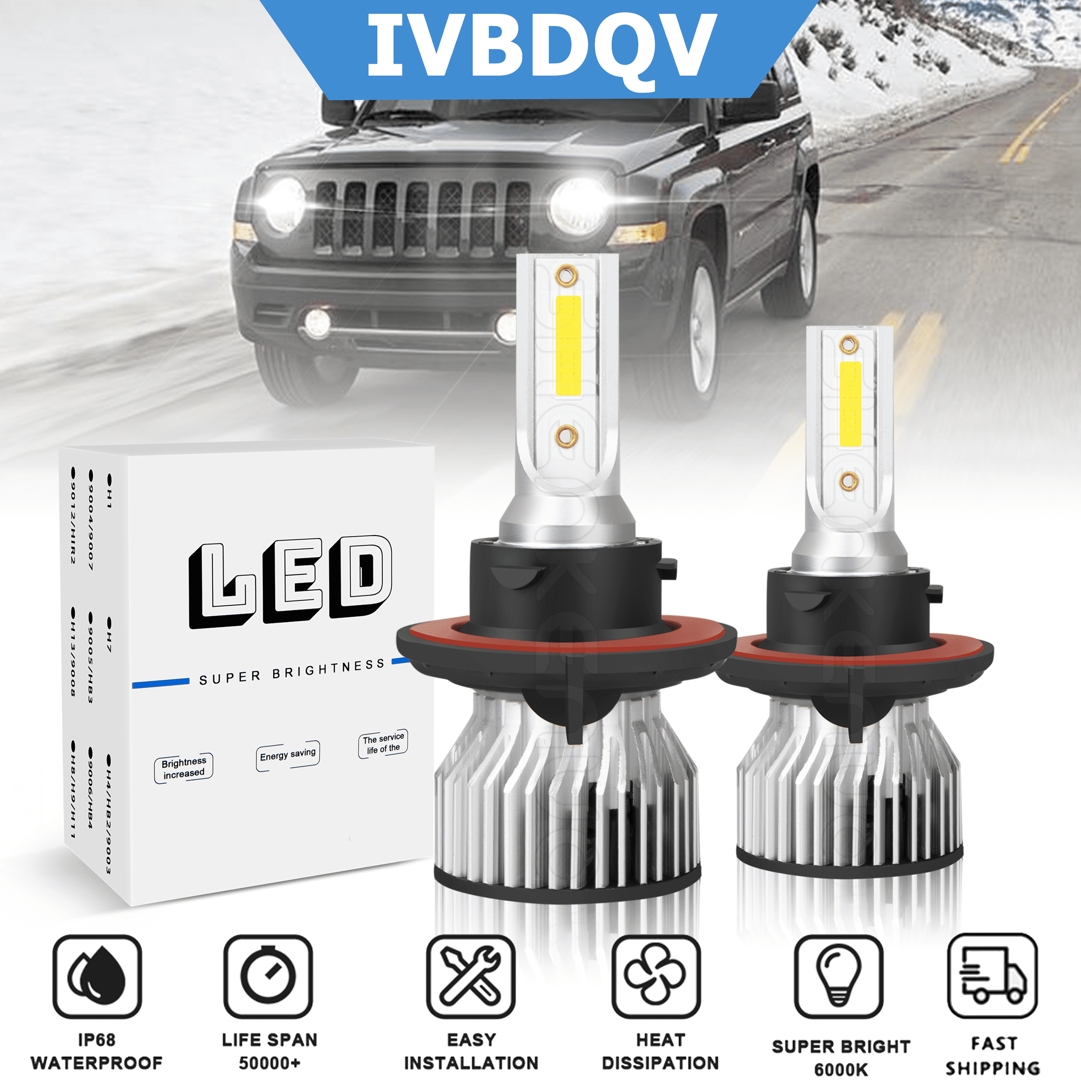 For Jeep Patriot 2007-2017 LED Headlight H13/9008 High/Low Beam Bulbs ...