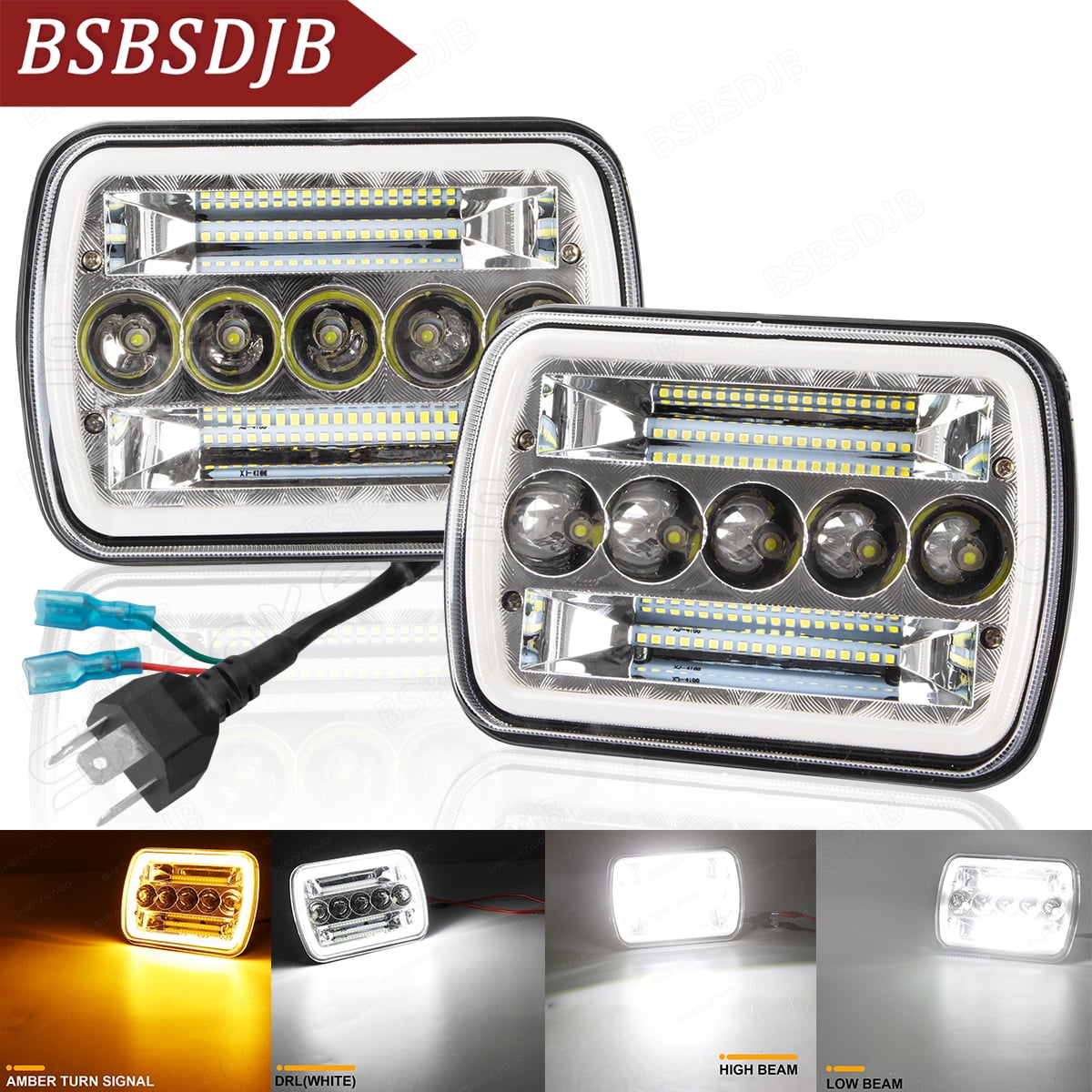 For Jeep Wrangler MJ Comanche 1986-1992 Pair LED Headlight High/Low ...