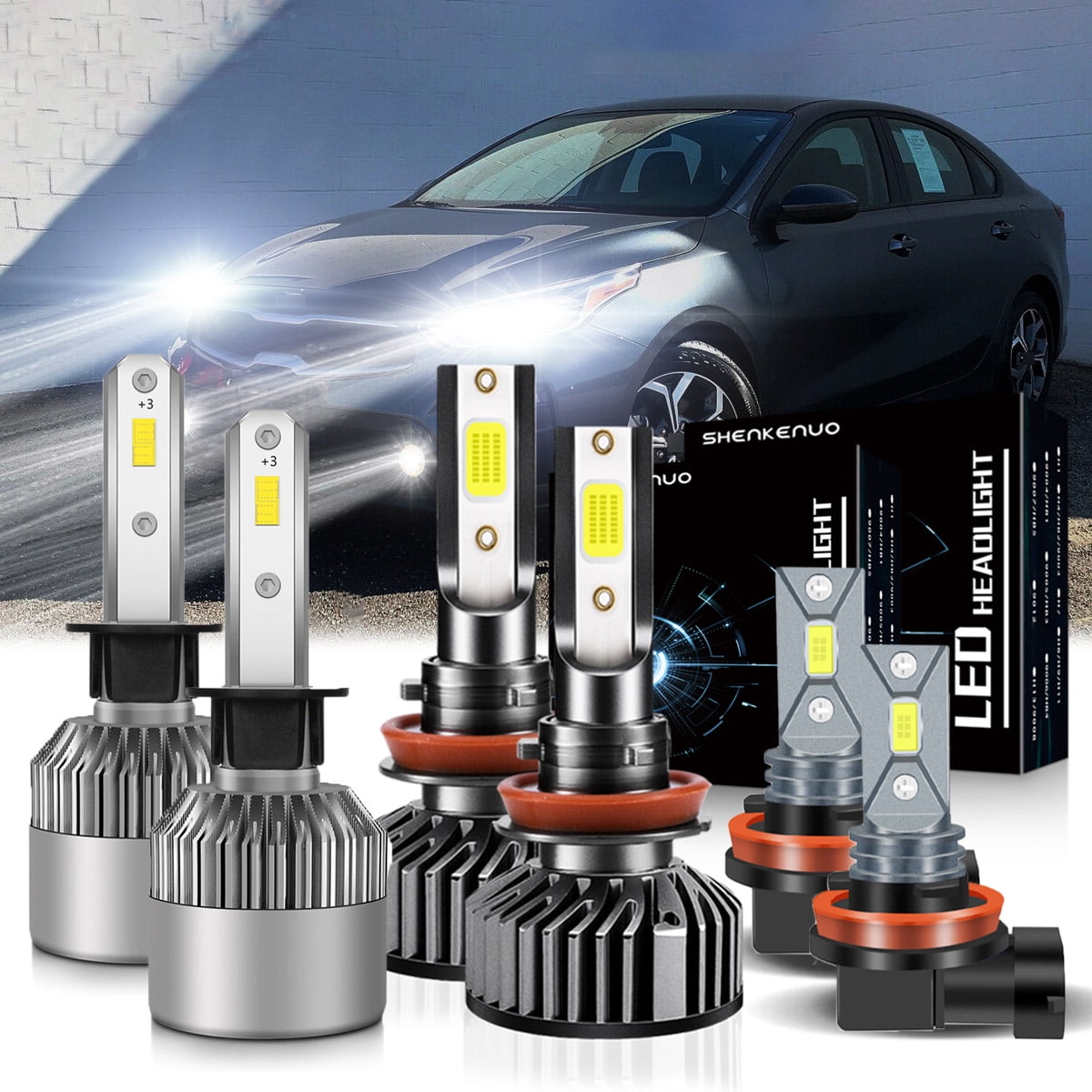 For KIA FORTE 2014-2016 Headlights H1 LED High Beam+H11 Low Beam+H11 ...