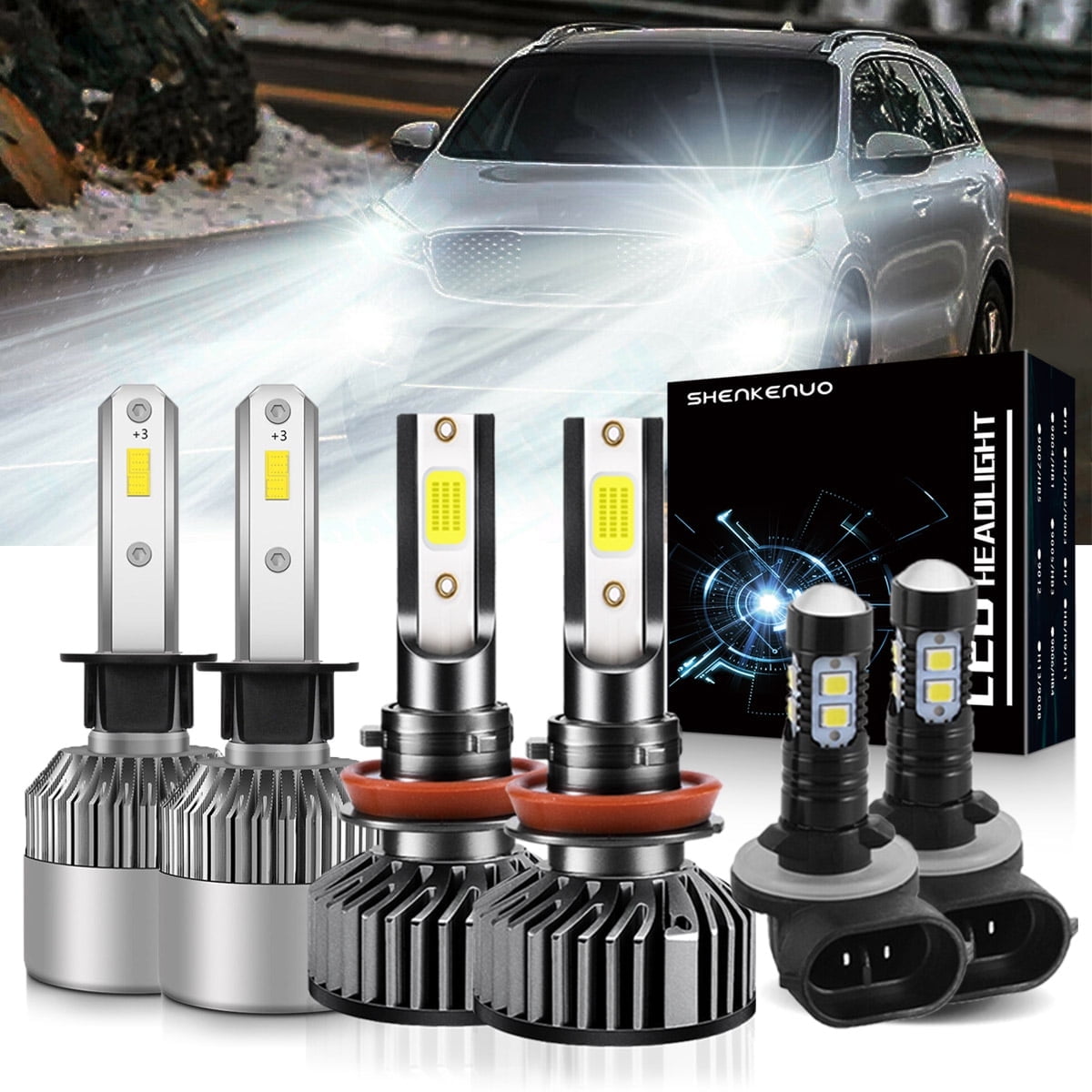 SHENKENUO LED Headlight & Fog Light Bulbs for KIA SORENTO 2011-2013, H1 ...