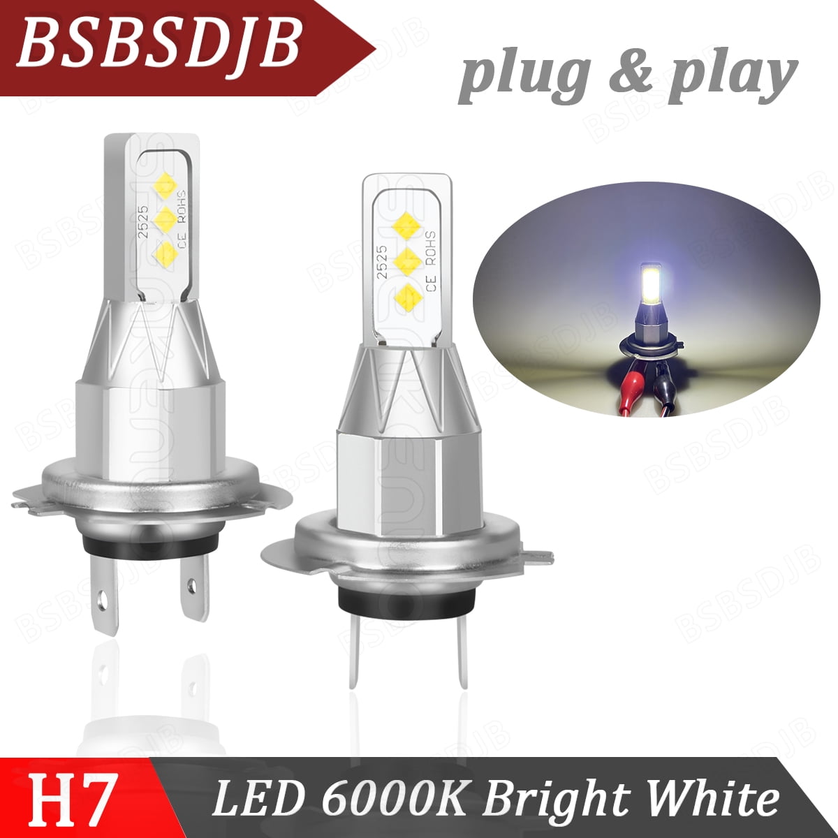 For Kawasaki KLR650 2008-2018 H7 LED Headlight Bulbs 6000K Bright White ...