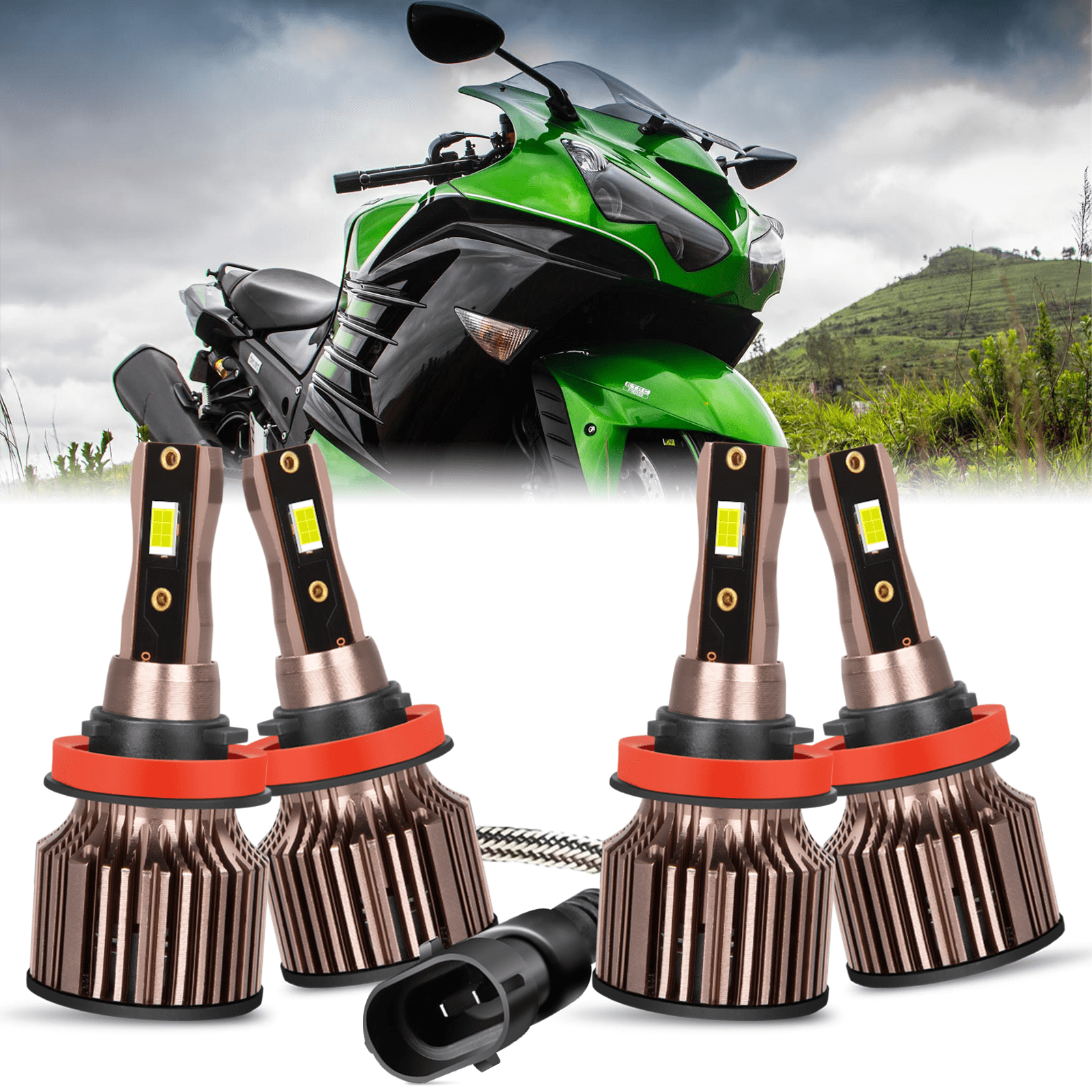 For Kawasaki Ninja ZX14R ZX1400 2012-2017 4pcs H9+H11 LED Headlights ...