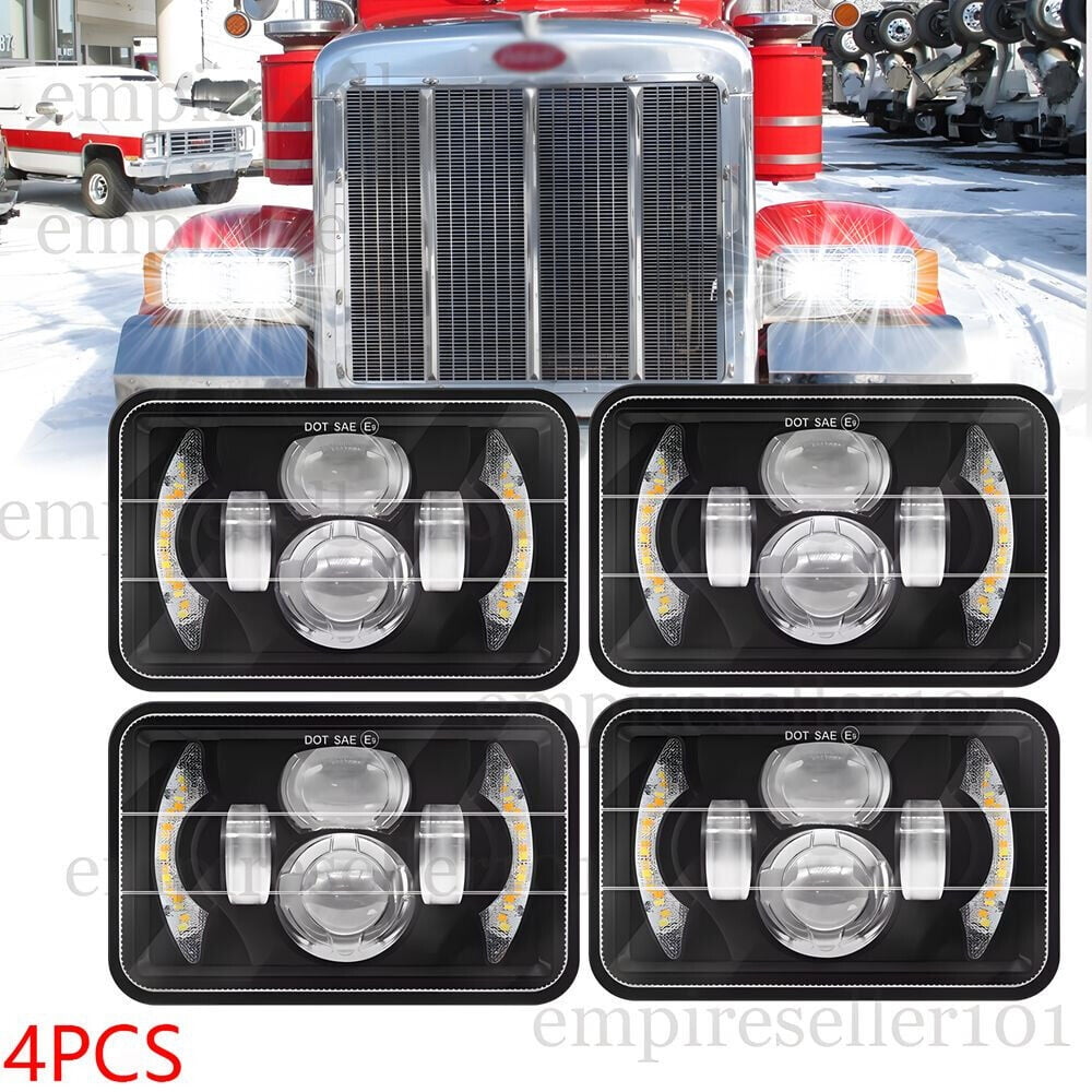 For Kenworth Peterbilt 359 379 378 DOT 4PCS 4x6 LED Headlights Hi/Lo ...