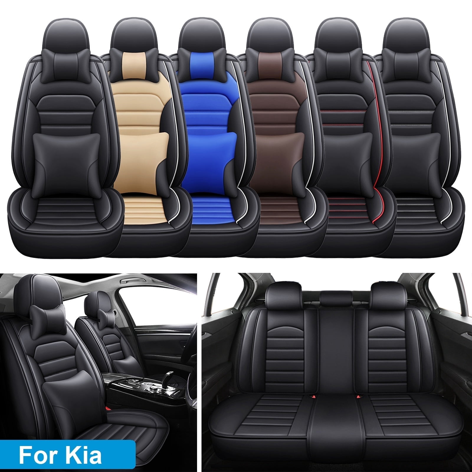 For Kia Forte Car Seat Covers, PU Leather 5 Seat Auto Cushion Pad ...
