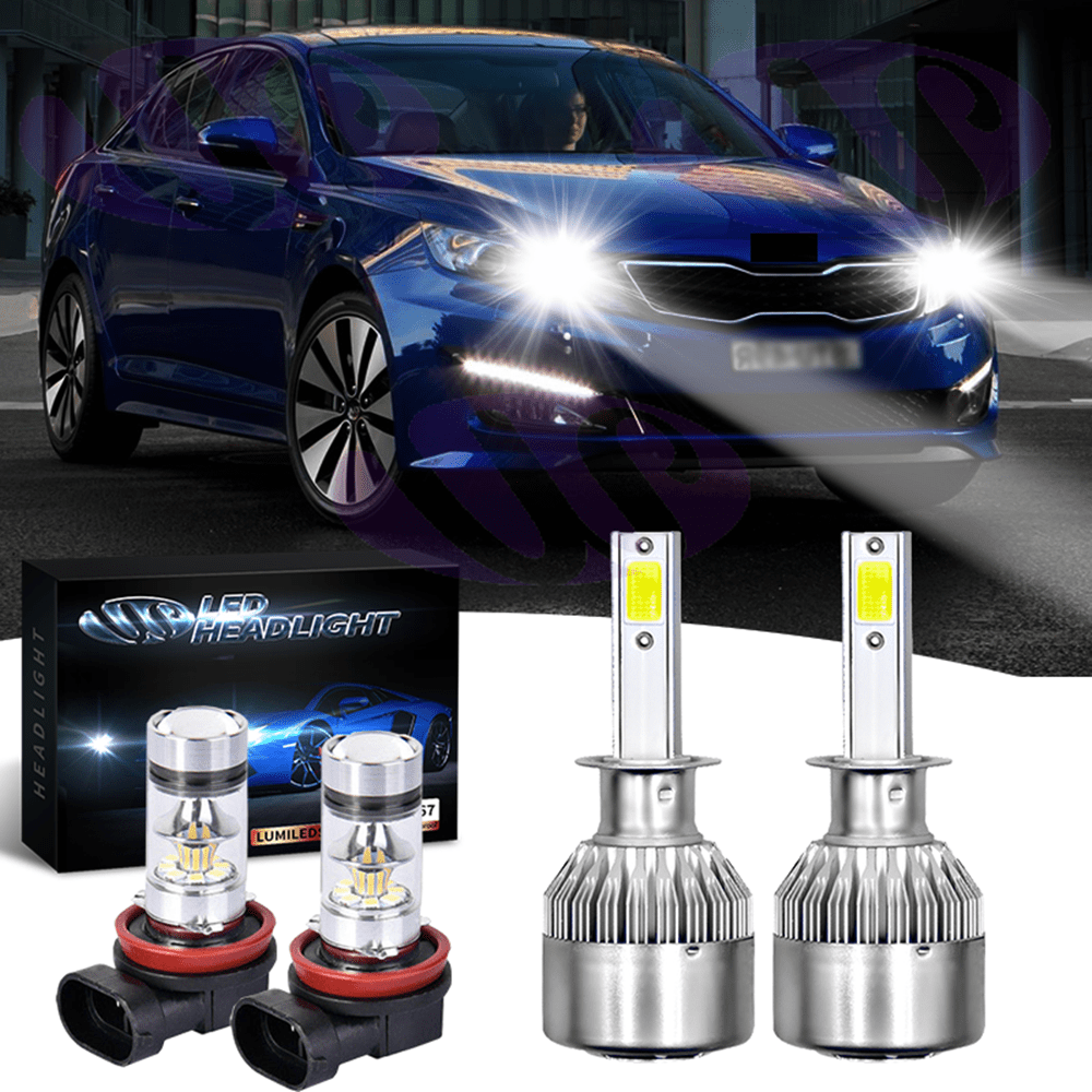AlexTong LED Headlight and Fog Light Bulbs, White 6000K COB, Fits Kia ...