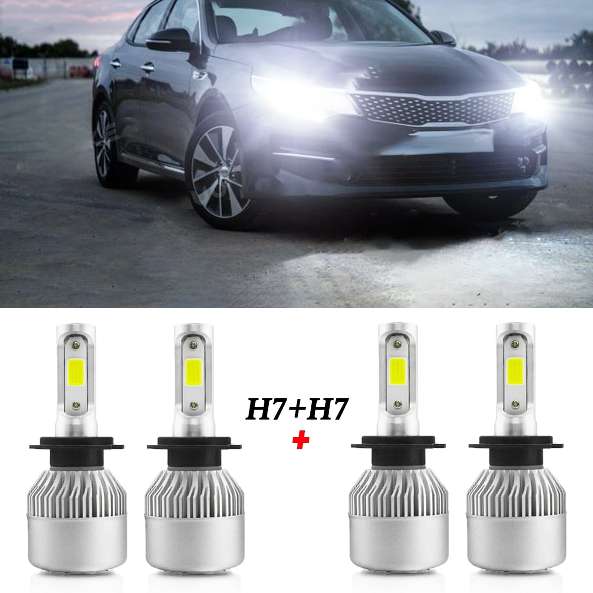 For Kia Optima 2014 2015 2016 LED Headlight Bulbs H7 High Beam and Low ...