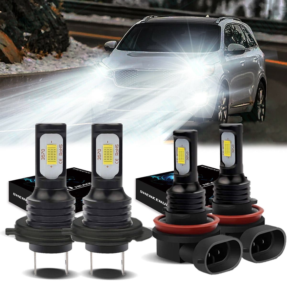 For Kia Sorento 2014 2015 LED Headlights H7 H11 High Low Beam Kit 6000K White - Walmart.com