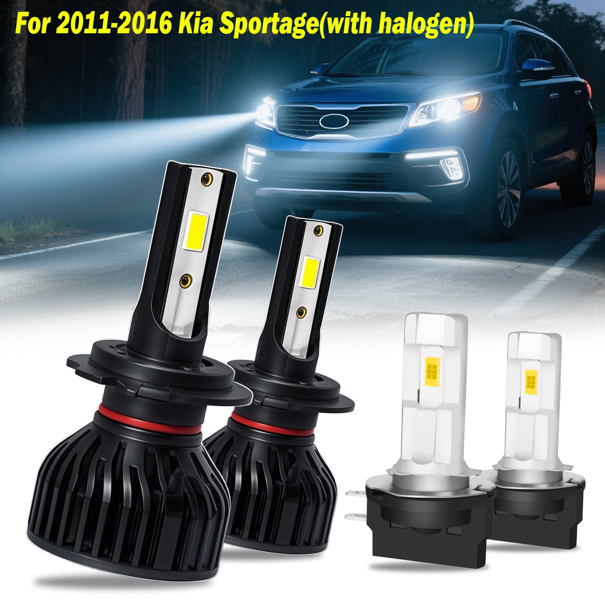 For Kia Sportage 2011-2016 -4x H7 H11B LED Headlight High Low Beam Combo Bulbs 14000LM 6000K ...