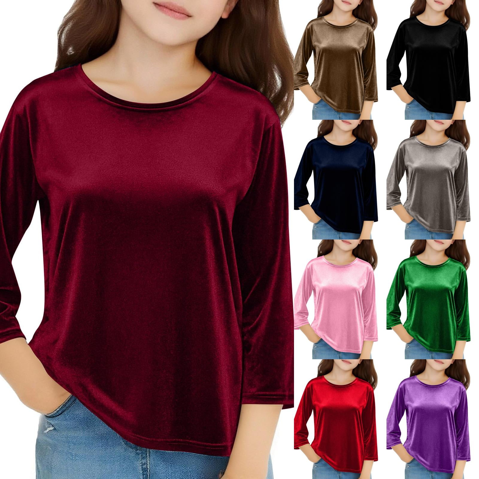 For Kids Velvet Tops 3/4 Sleeve T-Shirts Velour Tees Shirts Solid Color ...
