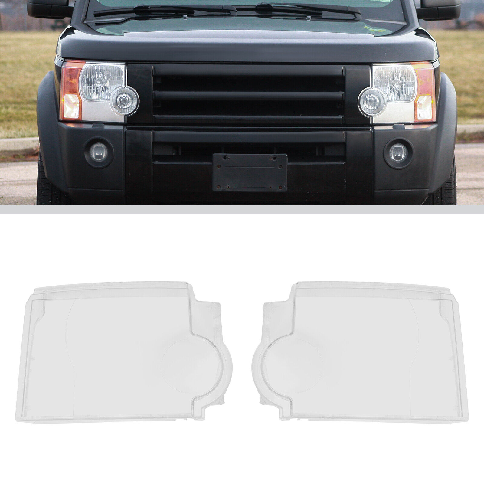 For Land Rover LR3 2005-2009 Left + Right Headlamp Headlight Lens Cover ...