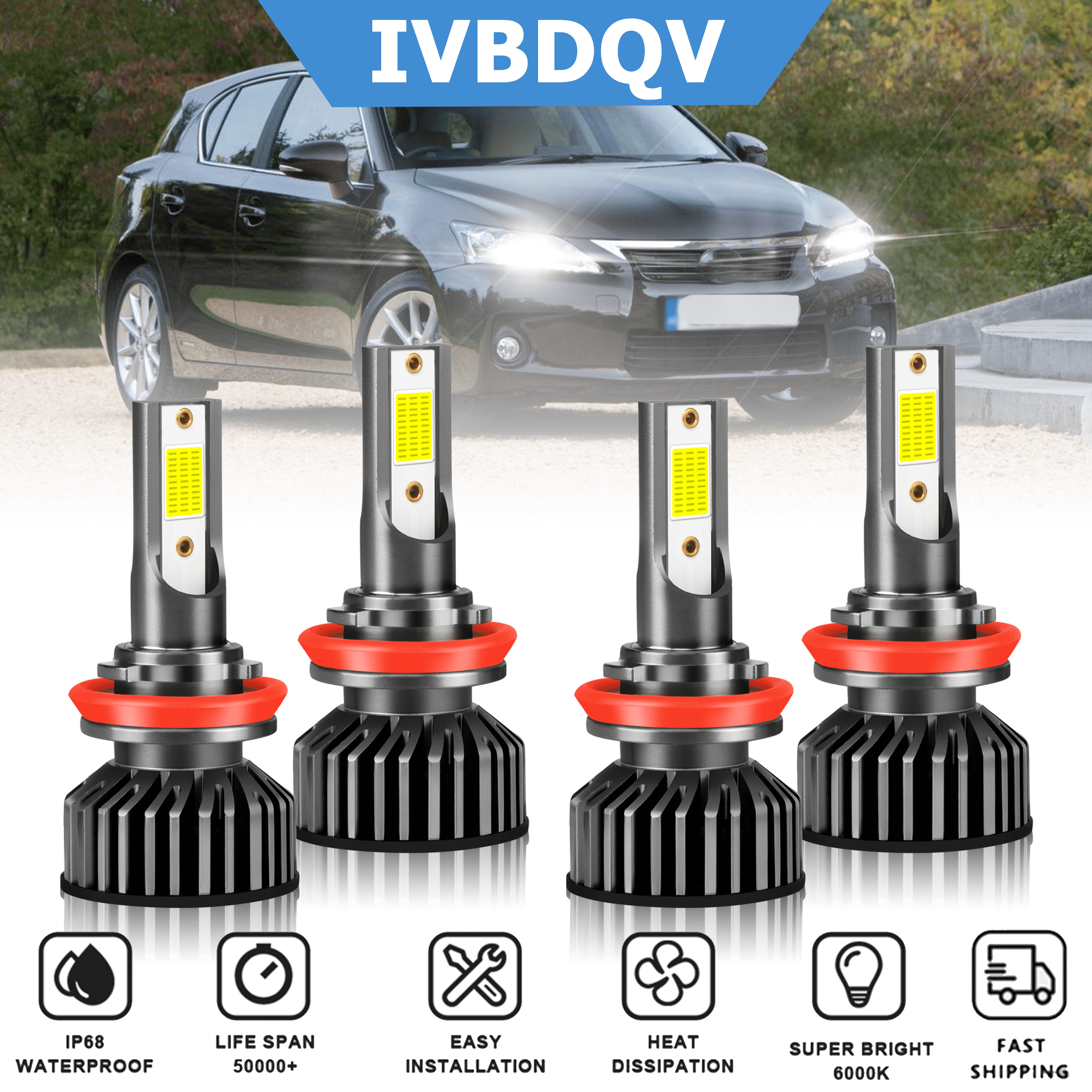 For Lexus CT200h 2011-2017 H11+H11 LED Headlights Combo High Low Beam Conversion Kit Bright ...