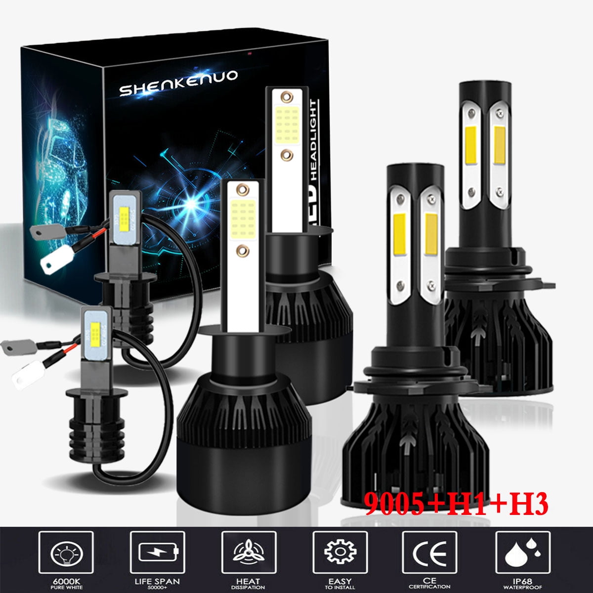 For Lexus LX470 1998-2007 LED Headlight Bulbs,9005 H1 High beam and Low ...