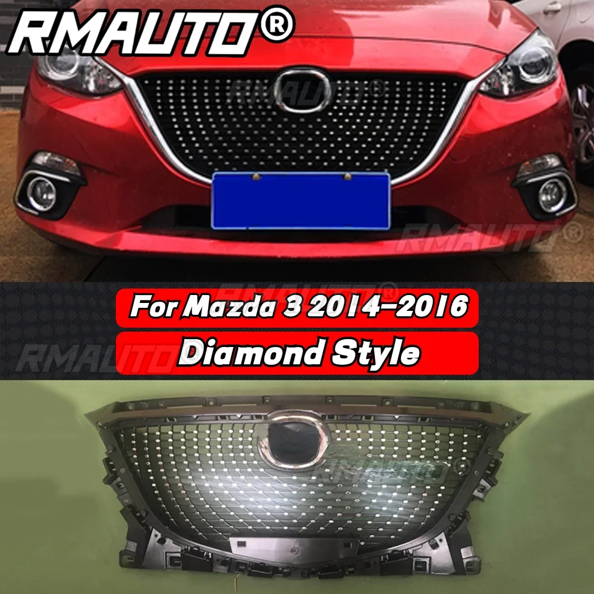 For Mazda 3 Axela 2014-2016 Diamond Style Front Bumper Grille Racing ...