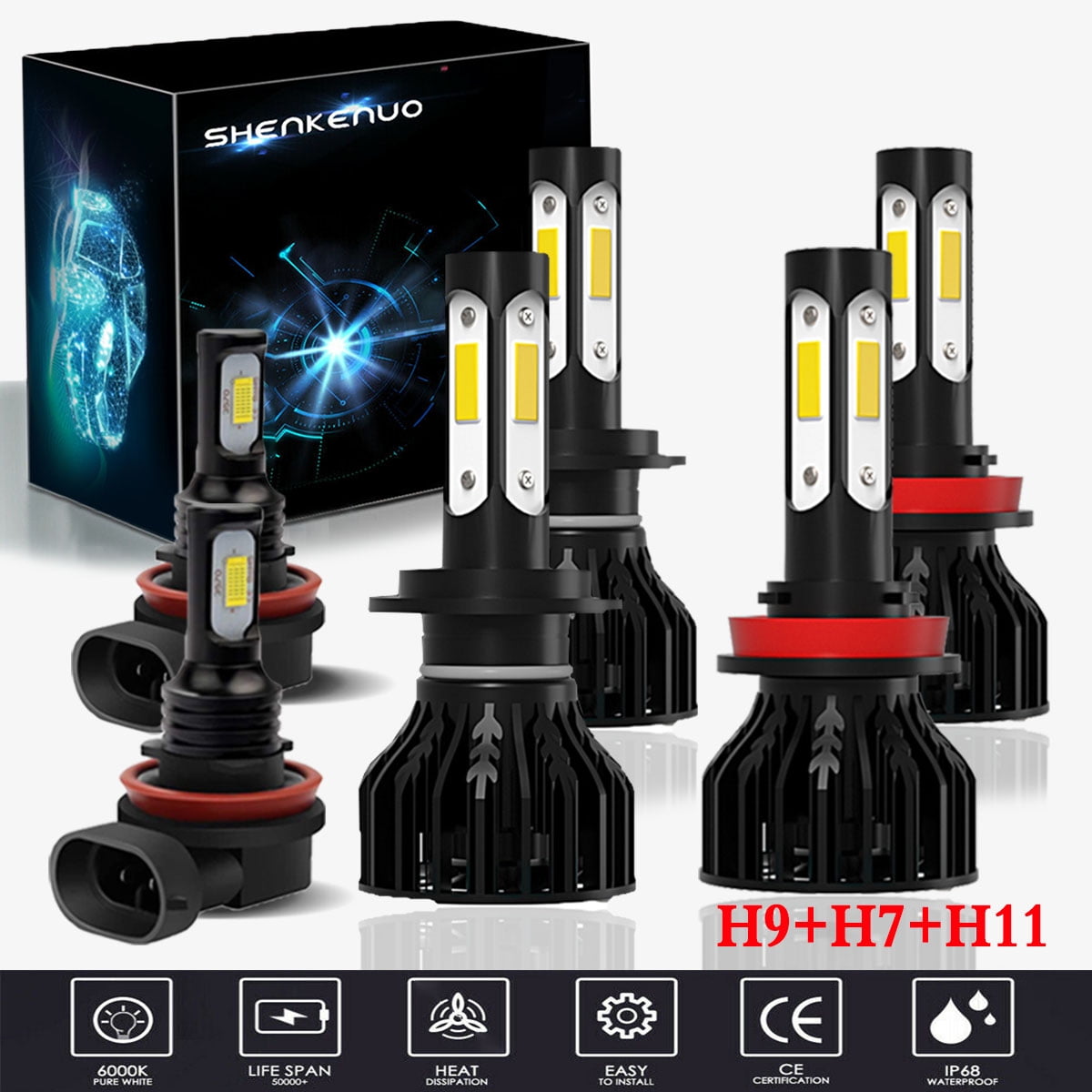 For Mazda 6 2009 2010 Headlights,H9 H7 LED High/Low Beam and H11 Fog ...