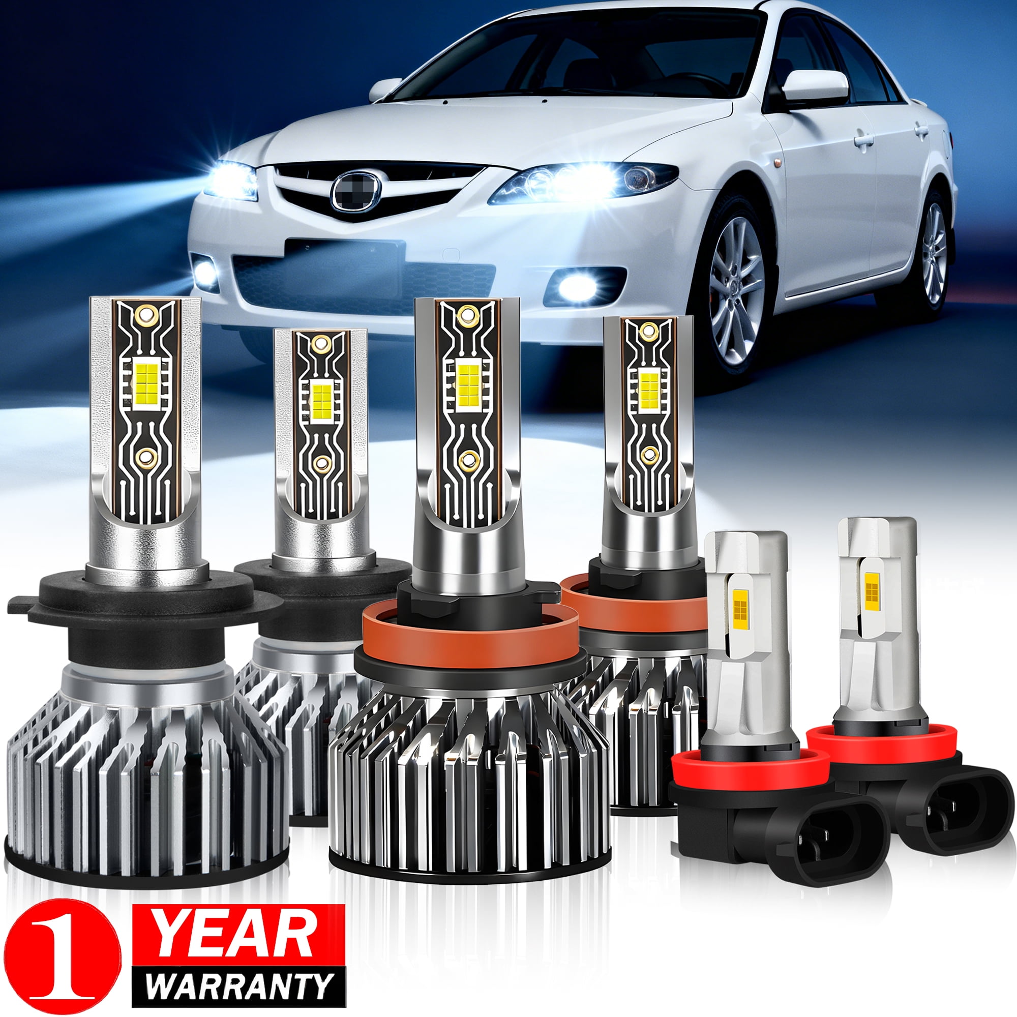 For Mazda 6 2009-2010 LED Headlight+Fog Light Kit, High&Low Beam+Fog ...