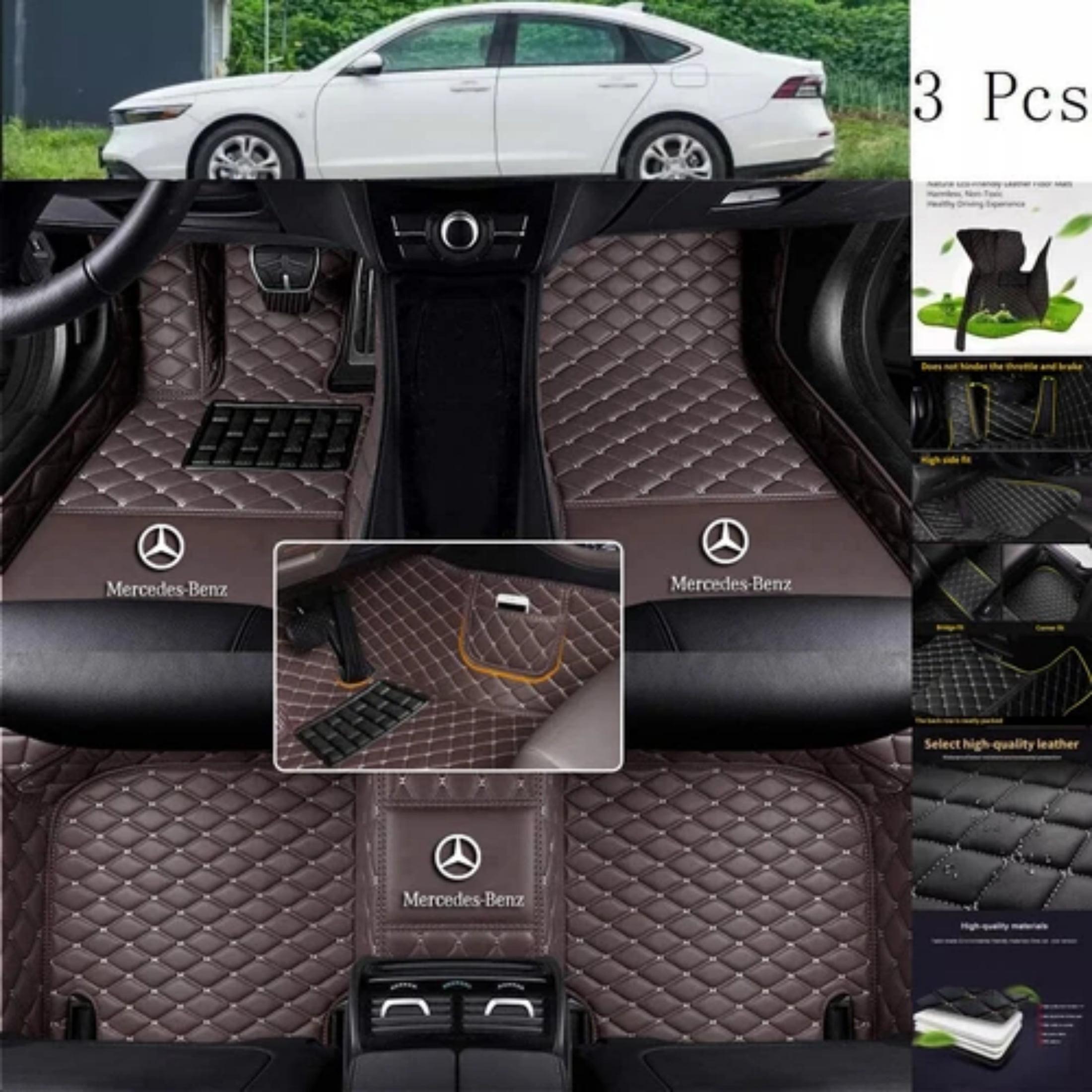 For Mercedes-Benz 1998-2025 All Model Luxury Waterproof Leather Carpets ...