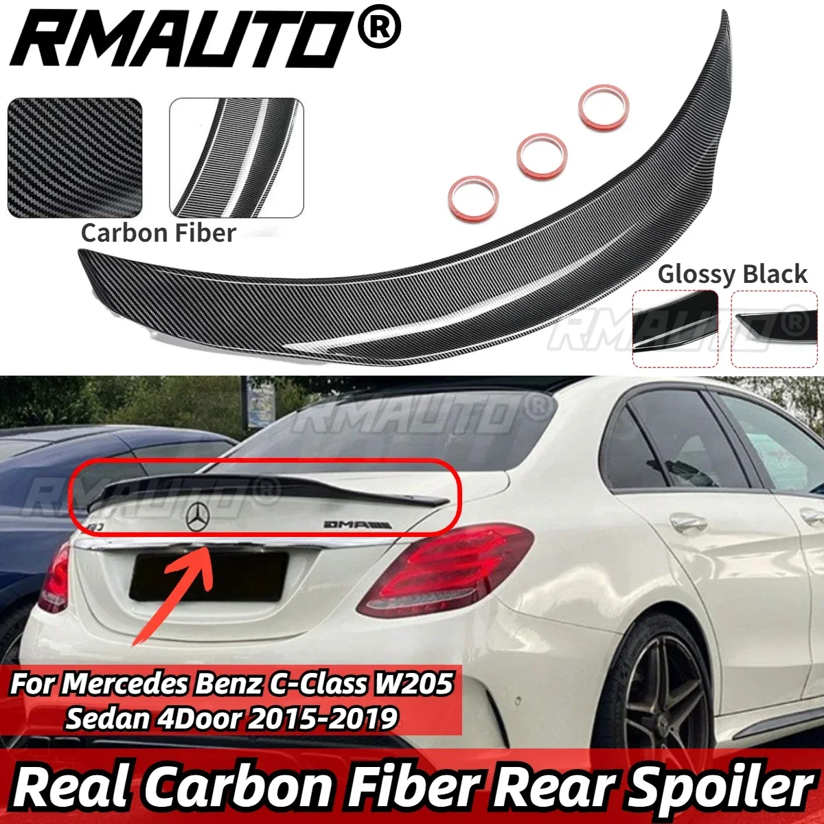 For Mercedes Benz C-Class W205 PSM Spoiler Real Carbon Fiber Rear Trunk ...