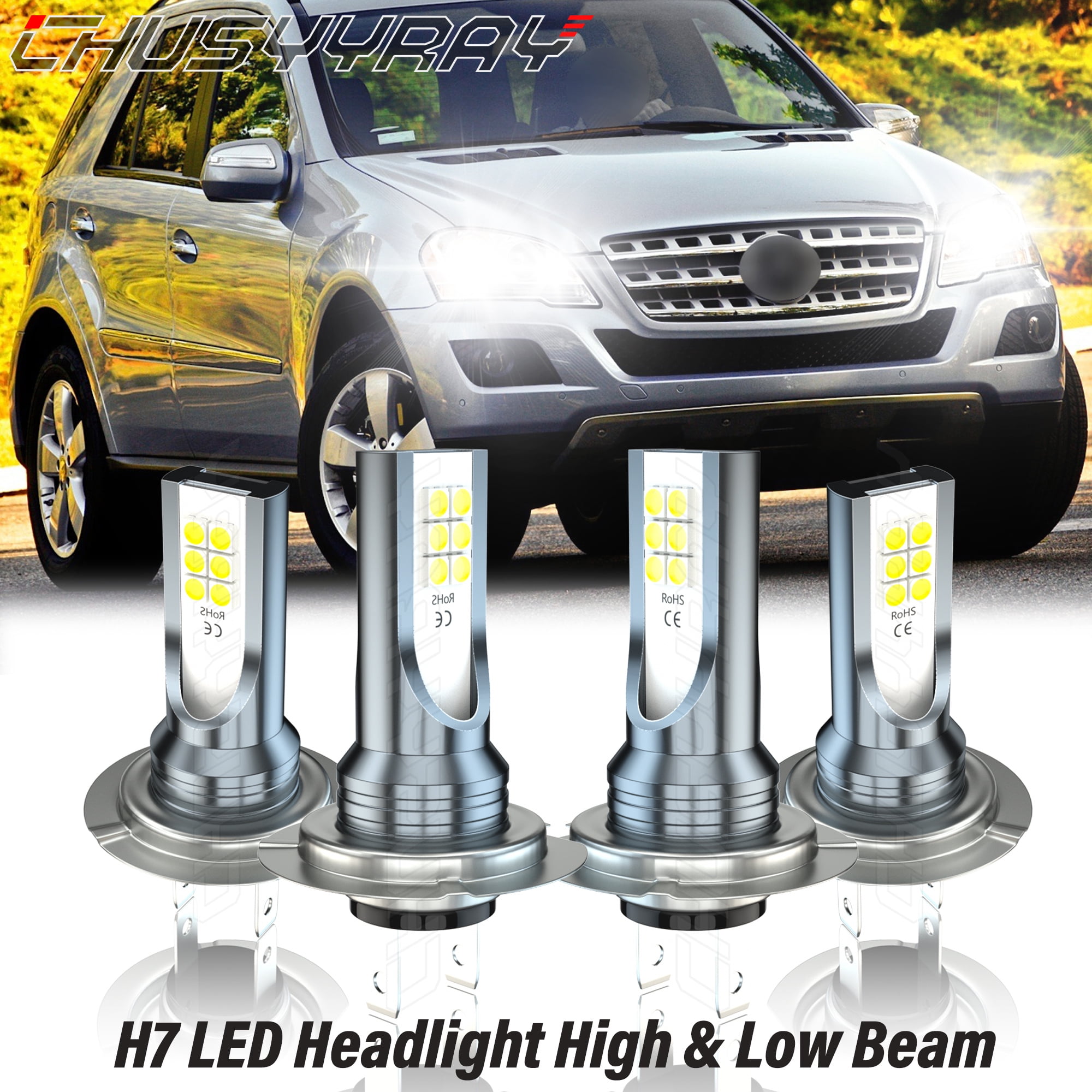 For Mercedes-Benz ML350 2003-2015 H7 LED Front Headlight High Low Beam ...