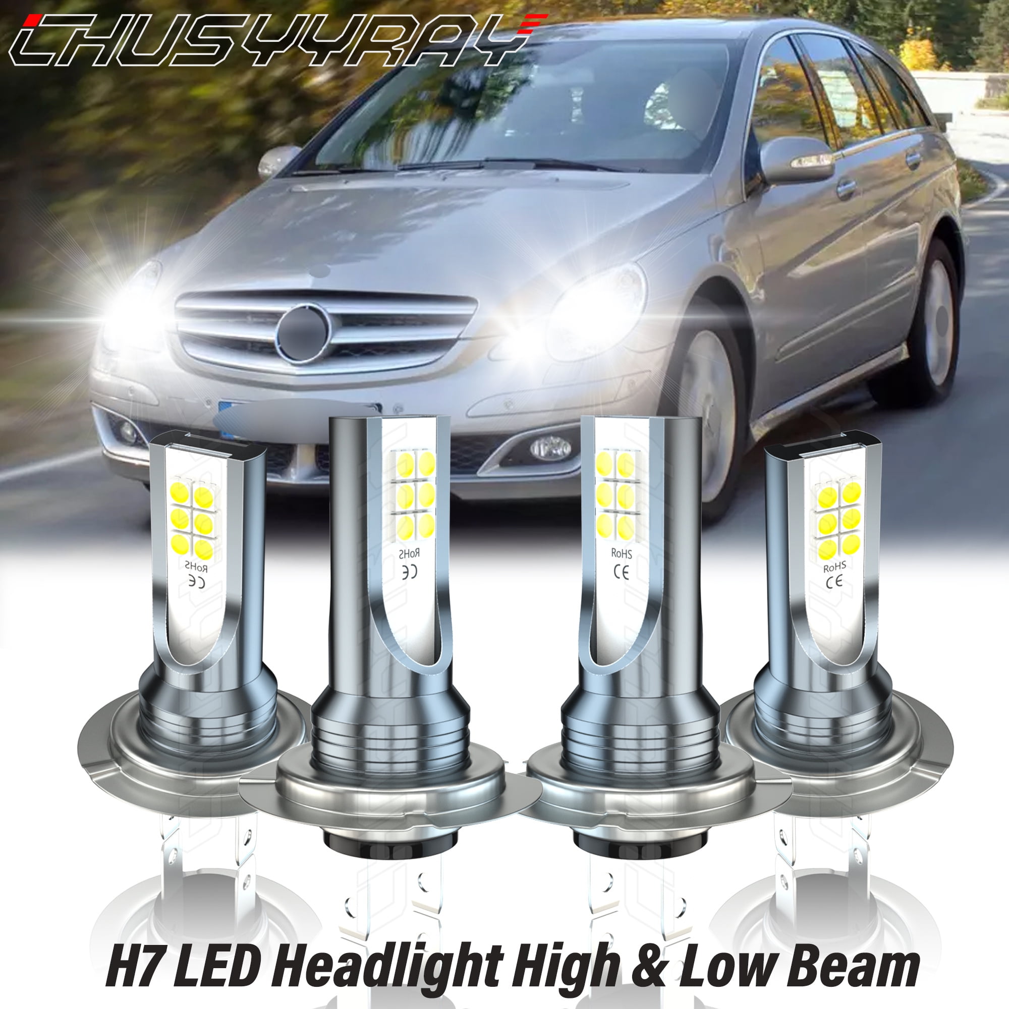 For Mercedes-Benz R350 2006-2010 H7 LED Headlight High & Low Beam Bulbs ...