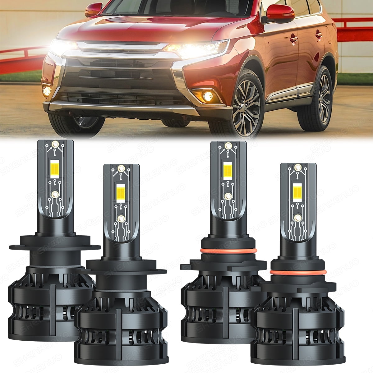 For Mitsubishi Outlander 2016-2020 4X 9005+H7 LED Headlight Bulb Hi Low ...