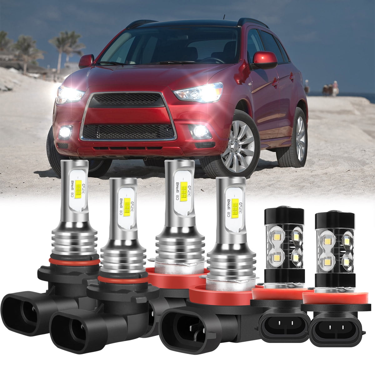 RXTSQI LED Headlight and Fog Light Bulbs Combo Kit for Mitsubishi ...