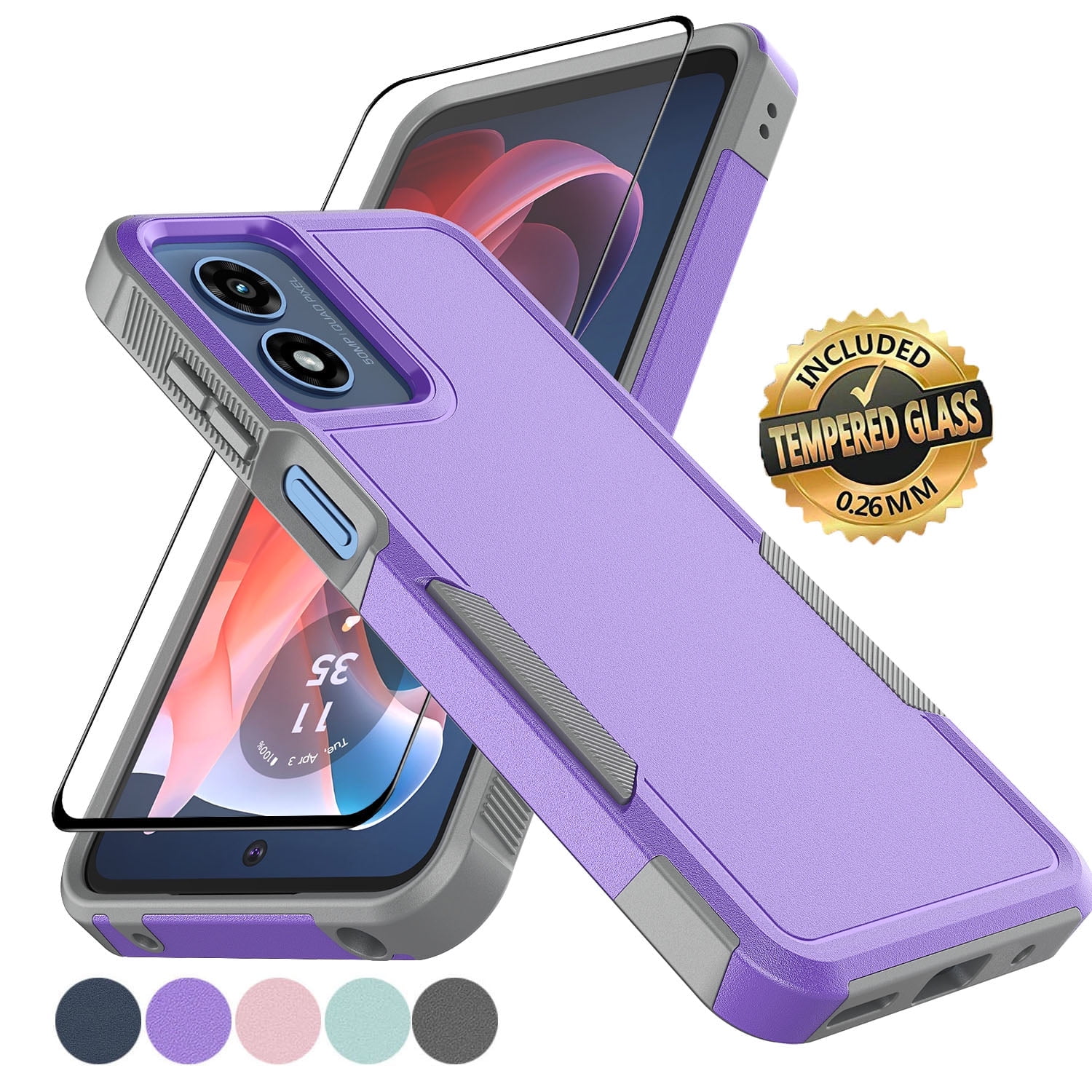 For Moto G Play 2024 Case with Glass Screen Protector, Tekcoo Heavy ...