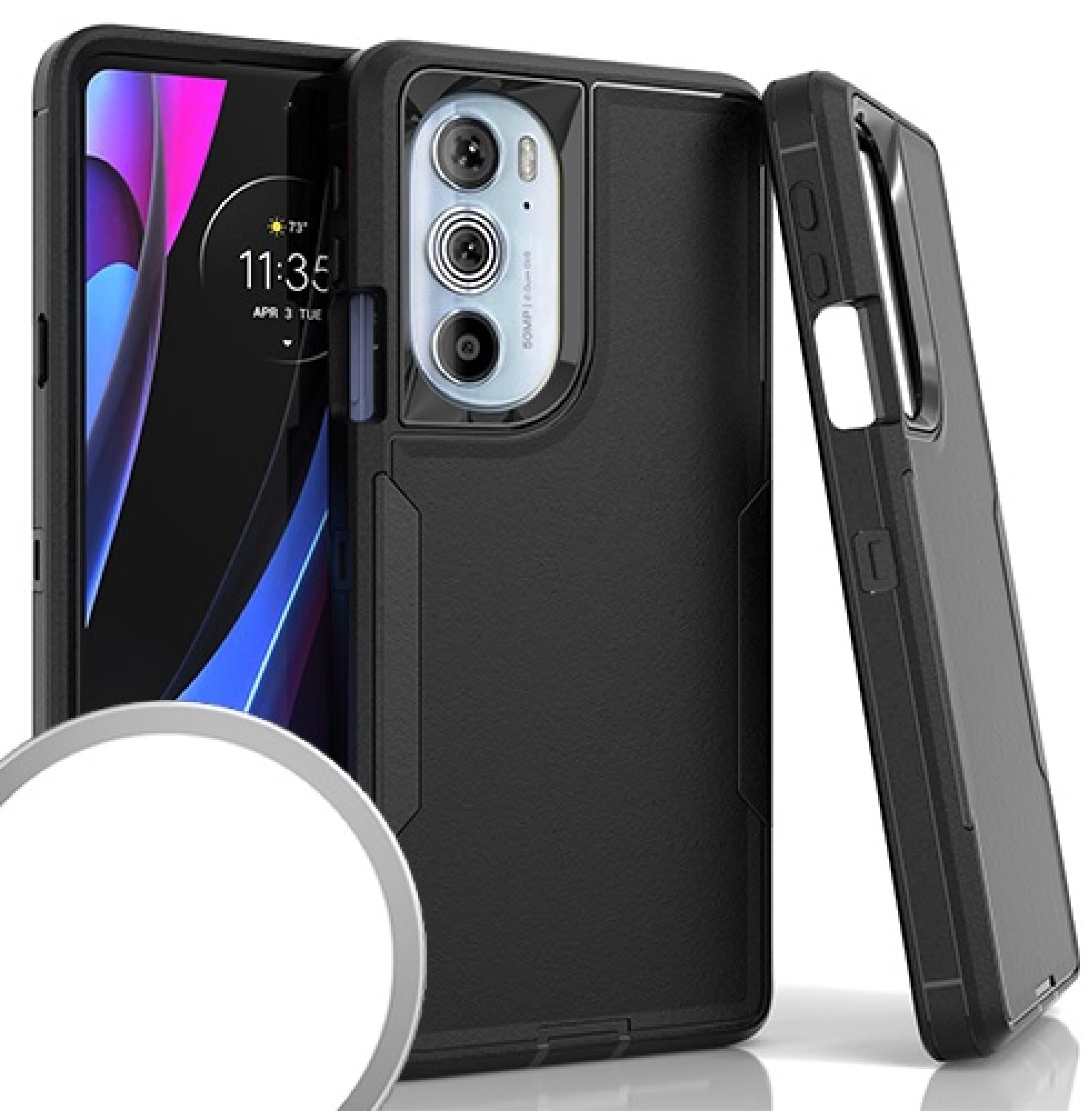 For Motorola Edge+ Edge Plus 2022 XT2201DL Tough Phone Cover Case + Tempered Glass - Black ...