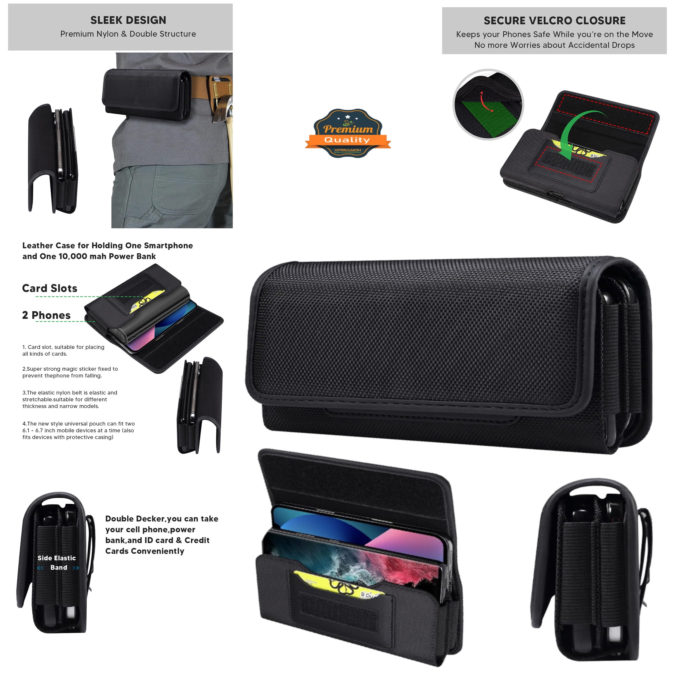 For Motorola Moto G 5G 2023 Universal Dual Horizontal Nylon Case For ...