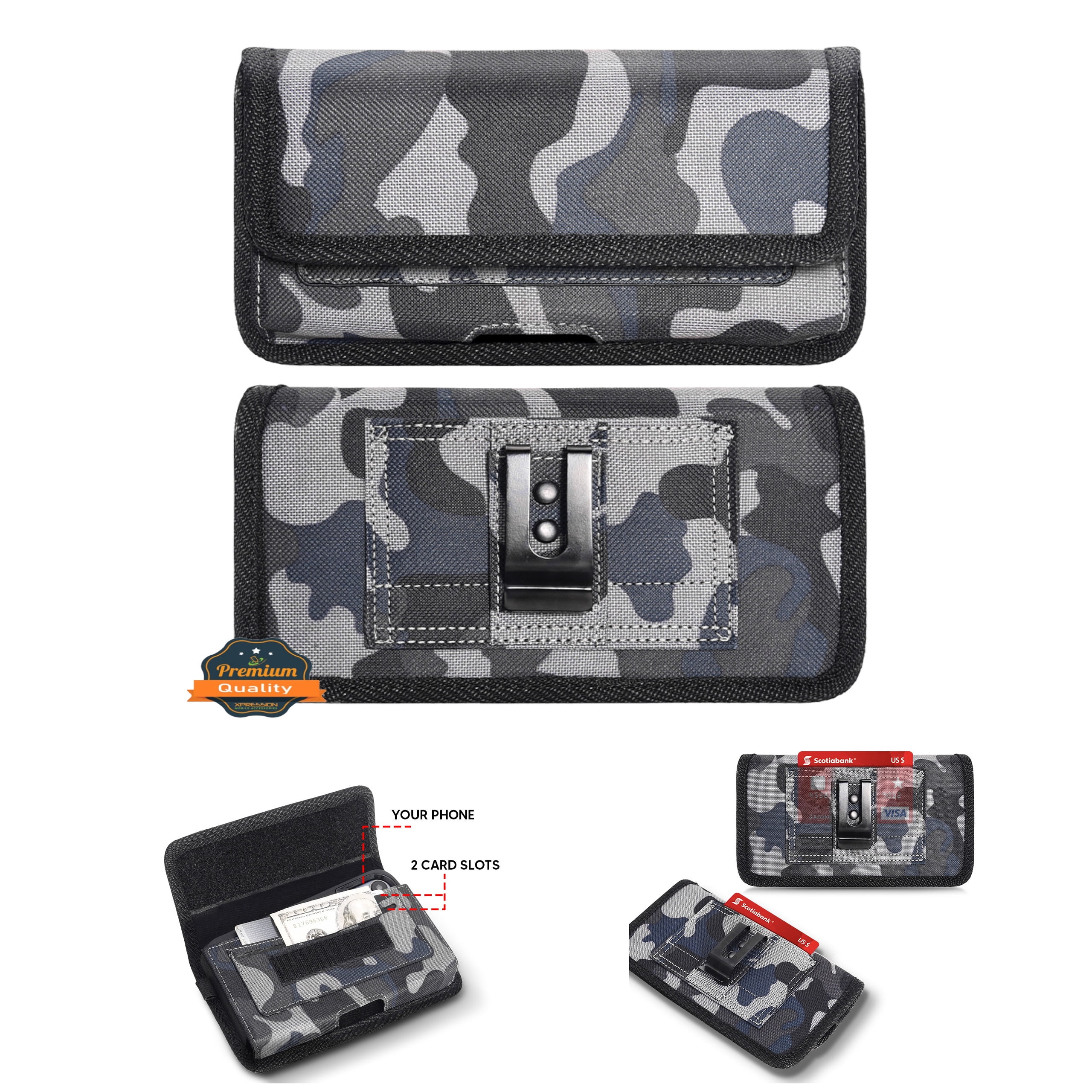 For Motorola Moto G 5G 2023 Universal Pouch Case Vertical Phone Holster Camo Print with Card ...