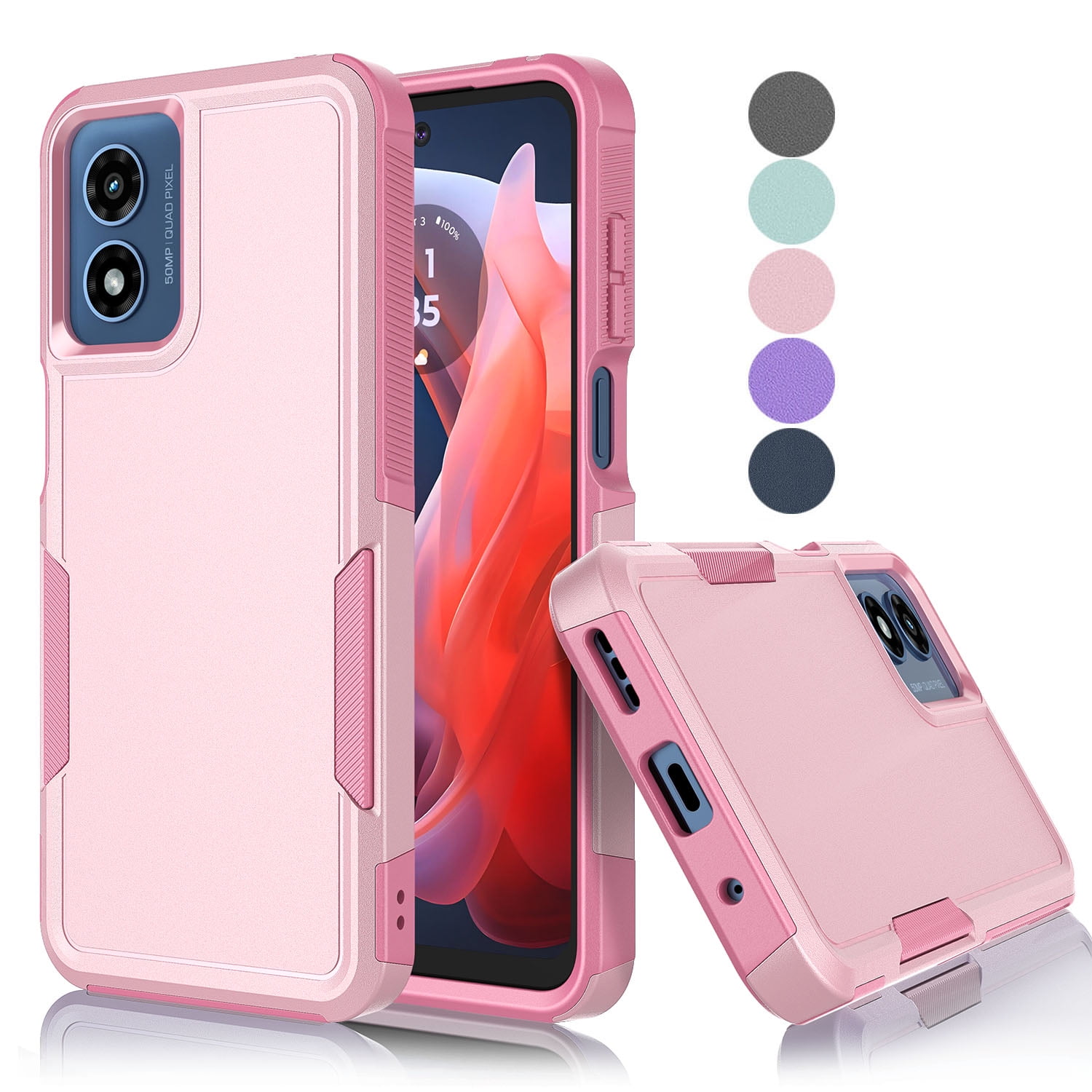 Tekcoo Shockproof Cell Phone Case for Moto G Play 4G 2024, Pink ...
