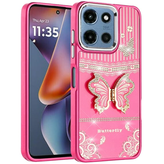 For Motorola Moto G Play 2026 Glitter Butterfly Case with 3D Stand ...