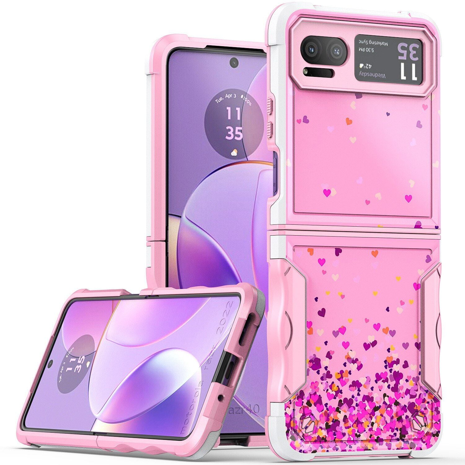 For Motorola Moto Razr 2023 Case Full Body Shockproof Cover Floral Print (Small Hearts ...