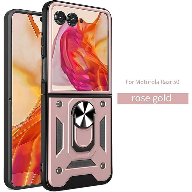 For Motorola Moto Razr 2024 Case Full Body Shockproof Phone Case Cover with Kickstand - Rose ...