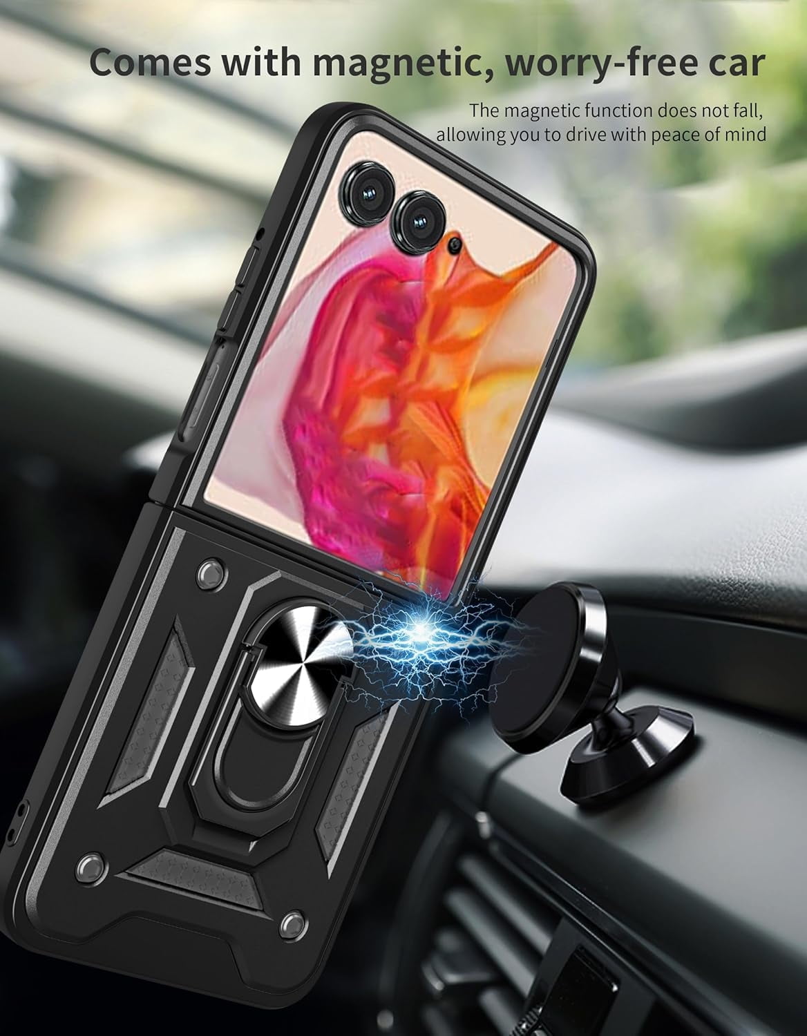 For Motorola Moto Razr 2024 Case, Shock Proof Phone Cover with Kickstand - Black - Walmart ...