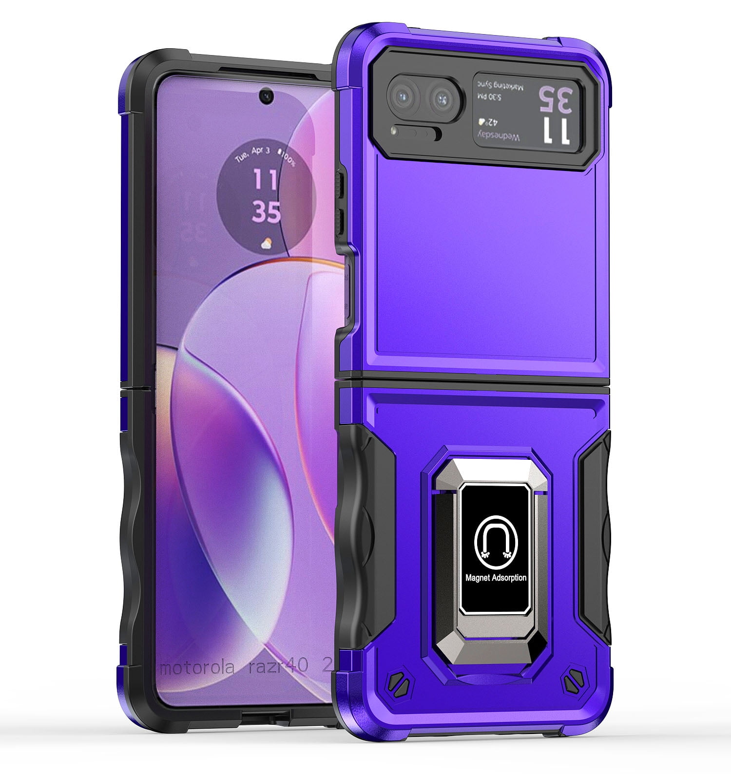 For Motorola Razr 2023 OPTIMUM Magnetic Ring Stand Hybrid Case Cover ...