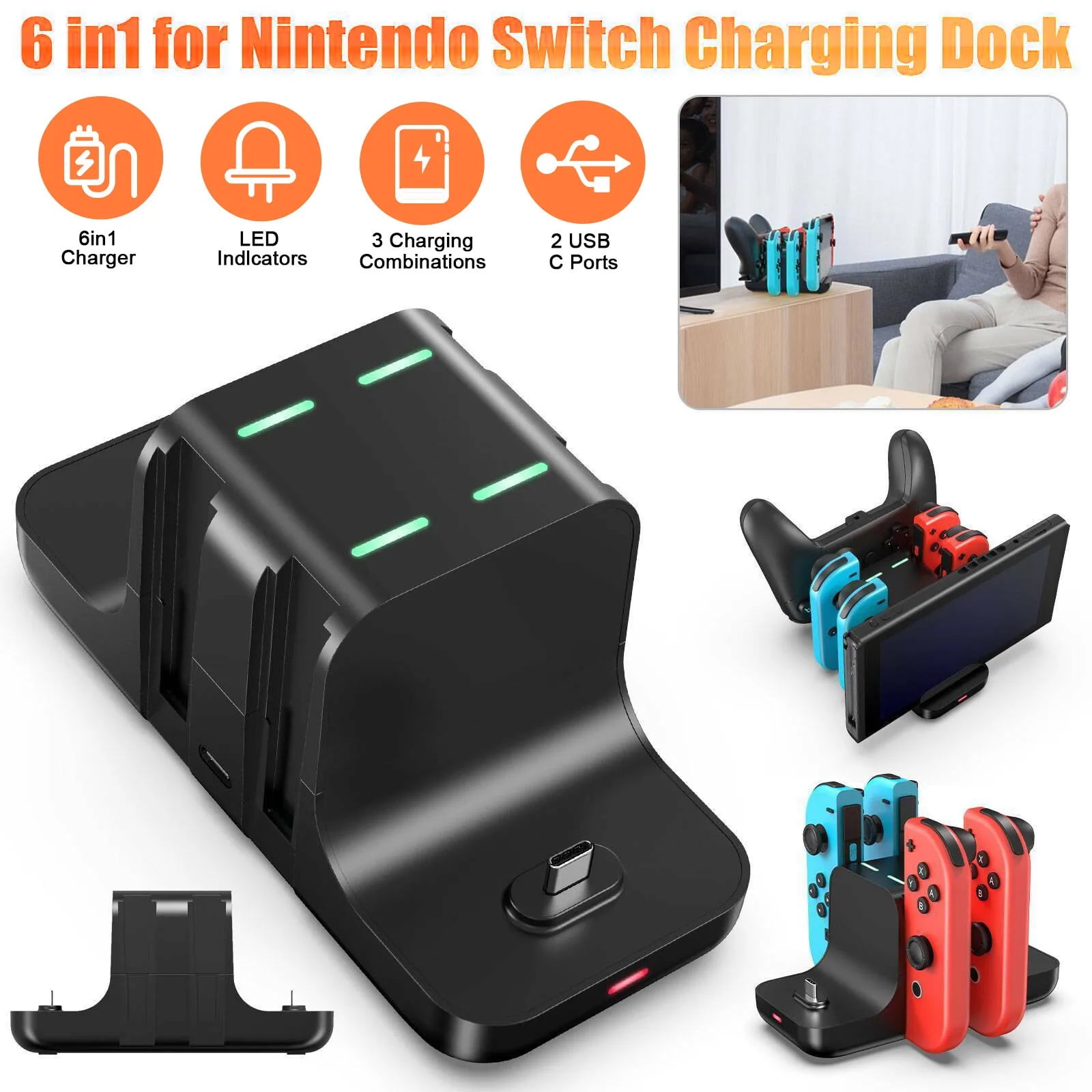 For Nintendo Switch Joy-Con Pro Controller Charging Stand Dock Charger ...