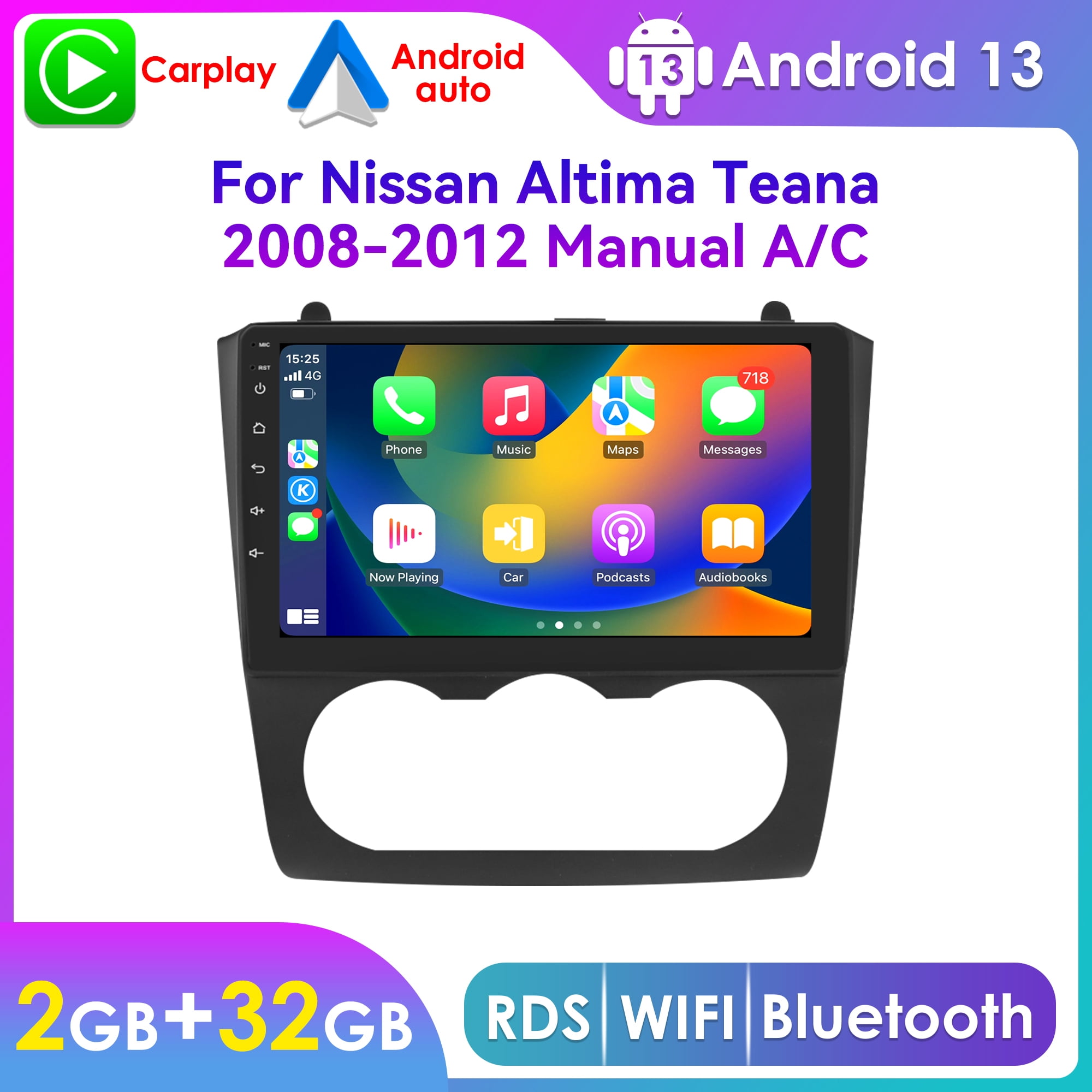 For Nissan Altima Teana 2008 2009 2010 2011 2012 Bluetooth Apple Carplay 2+32GB Wifi RDS Android ...