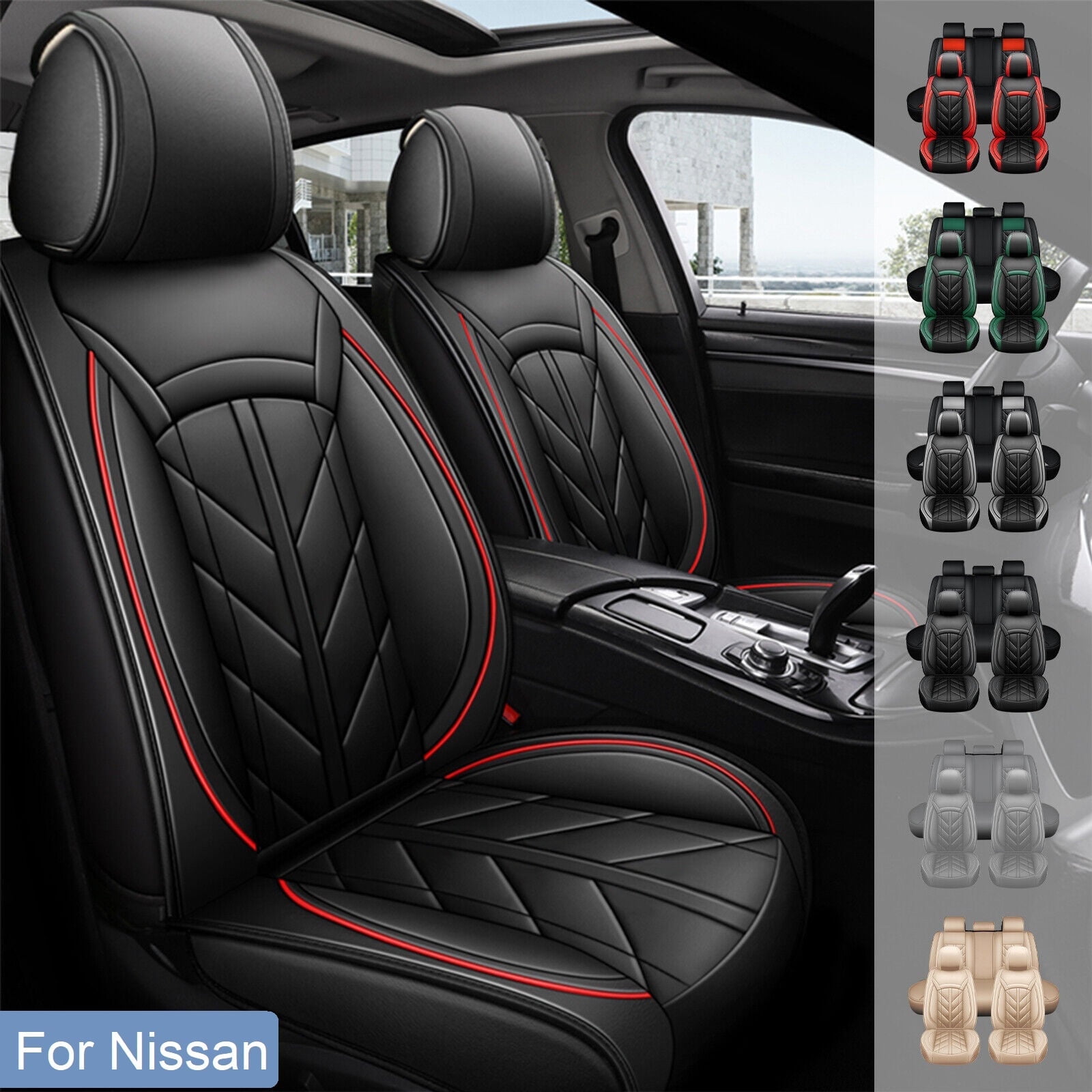 Nissan 5 Seats Car Seat Covers PU Leather Protector for Altima LEAF Murano Rogue Sentra Versa Maxima Xterra Black Walmart